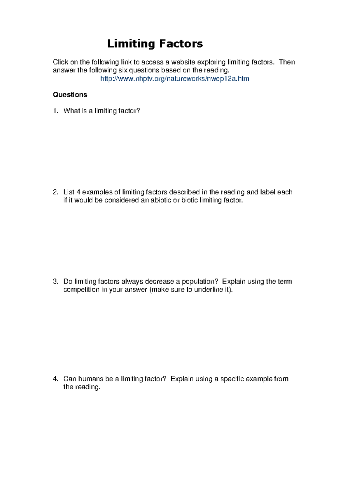 Limiting%20Factors%20webquest - Limiting Factors Click on the following ...