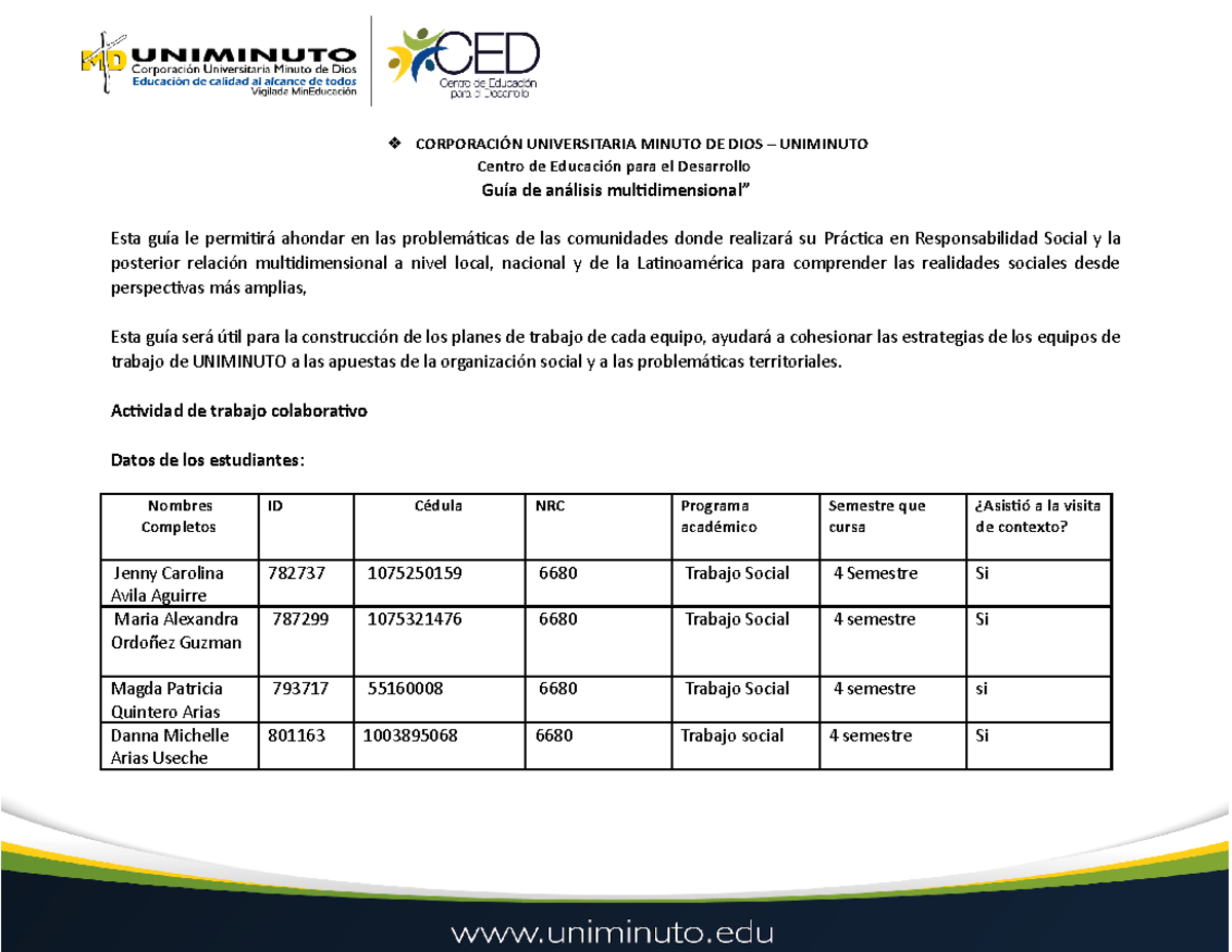 Guia de analisis multidimensional - CORPORACIÓN UNIVERSITARIA MINUTO DE DIOS – UNIMINUTO Centro ...