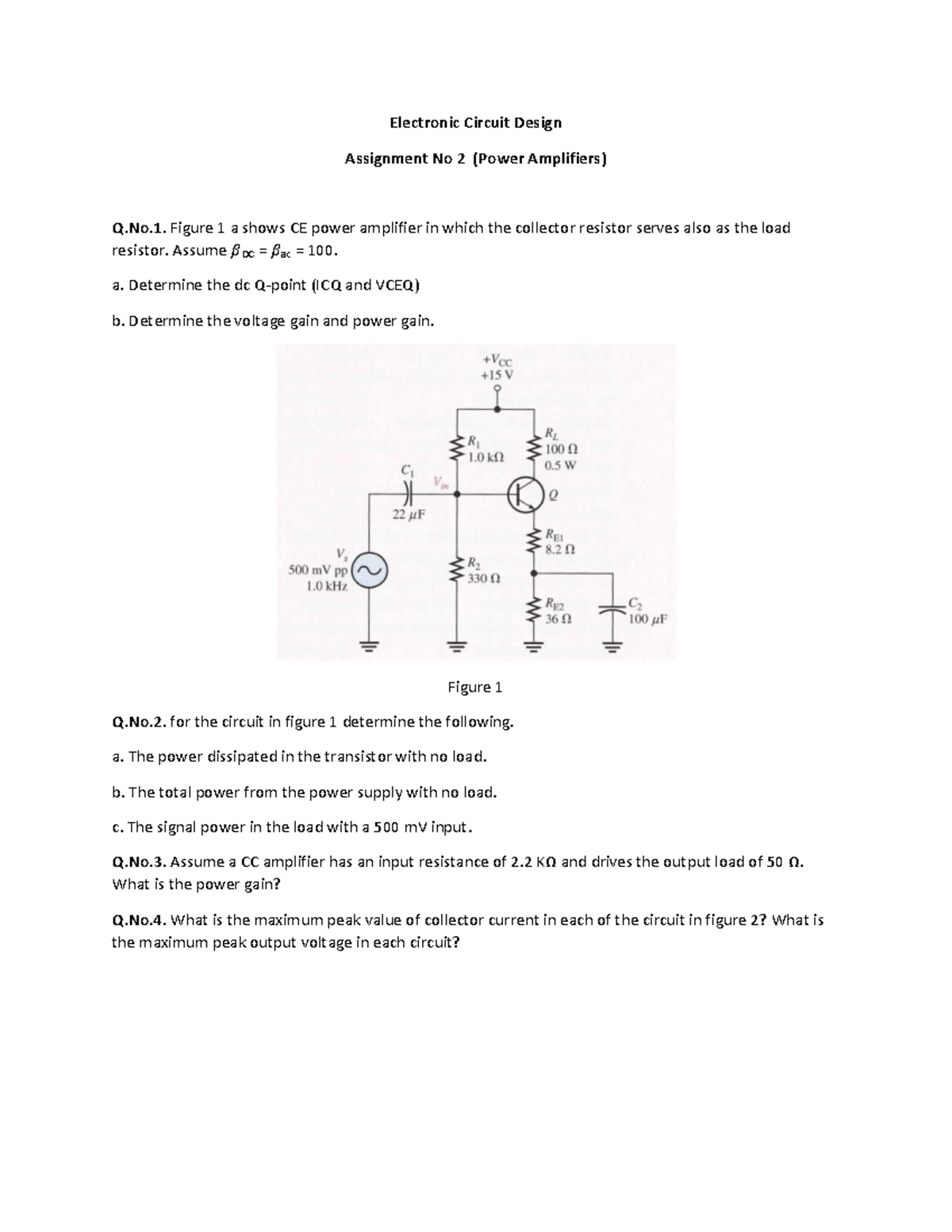Assignment 2 Power Amplifiers - Electronic Circuit Design Assignment No ...