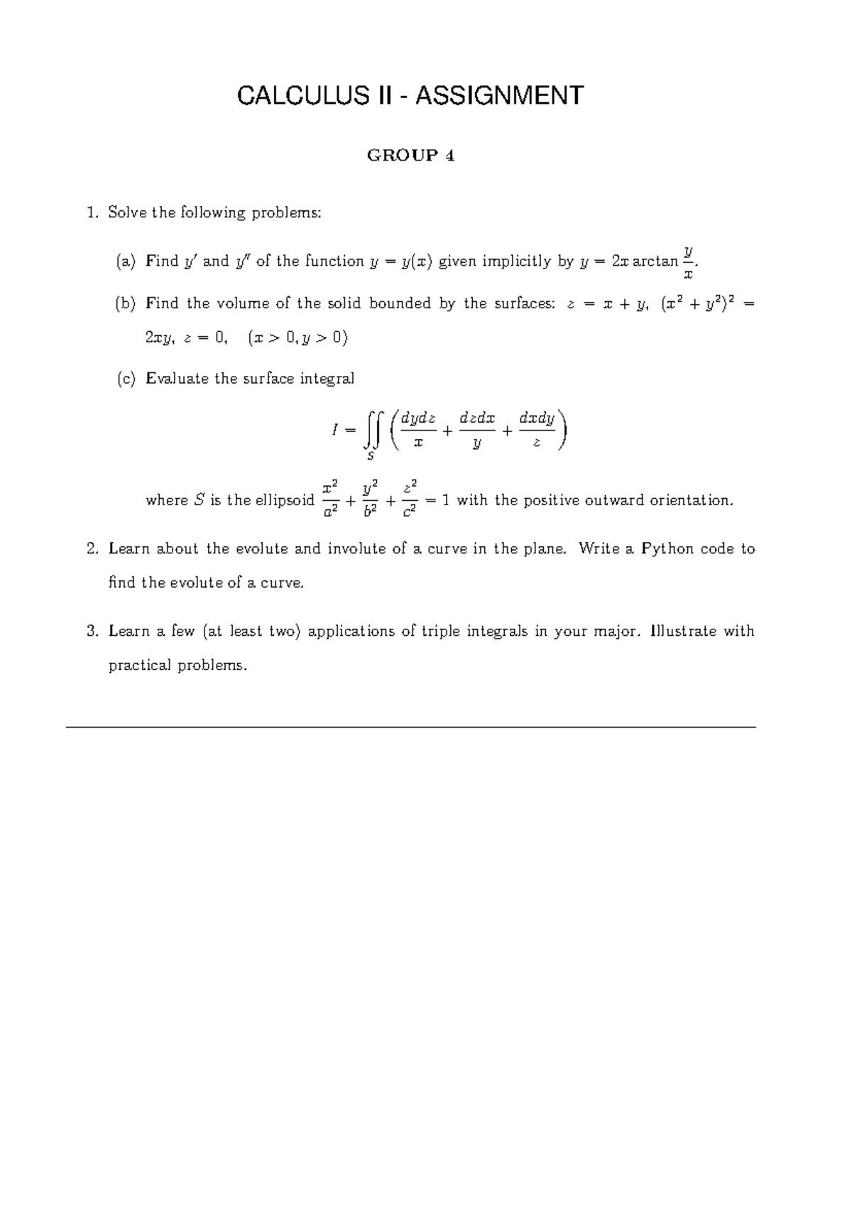 BTL-04 - đừng làm, ngu đó - CALCULUS II - ASSIGNMENT GROUP 4 Solve the following problems: (a ...