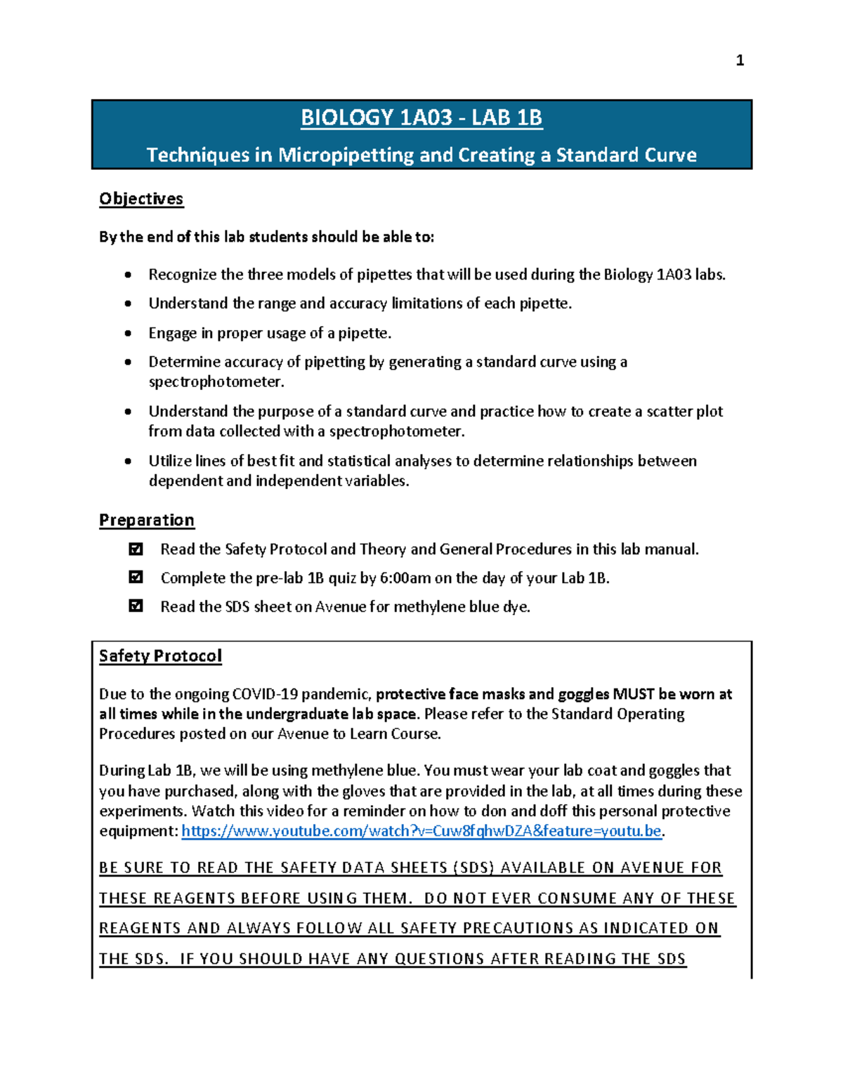 F2021 Lab 1B manual - idk - BIOLOGY 1A03 - LAB 1B Techniques in ...