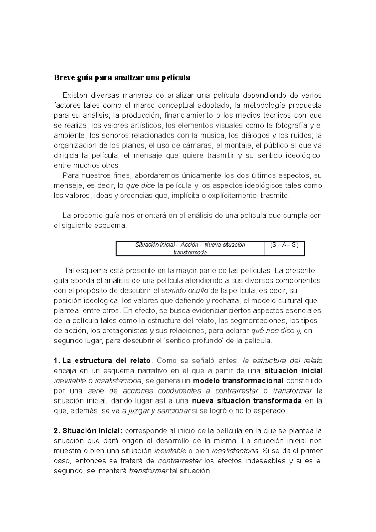 Breve guía para el análisis de una película - Breve guía para analizar ...