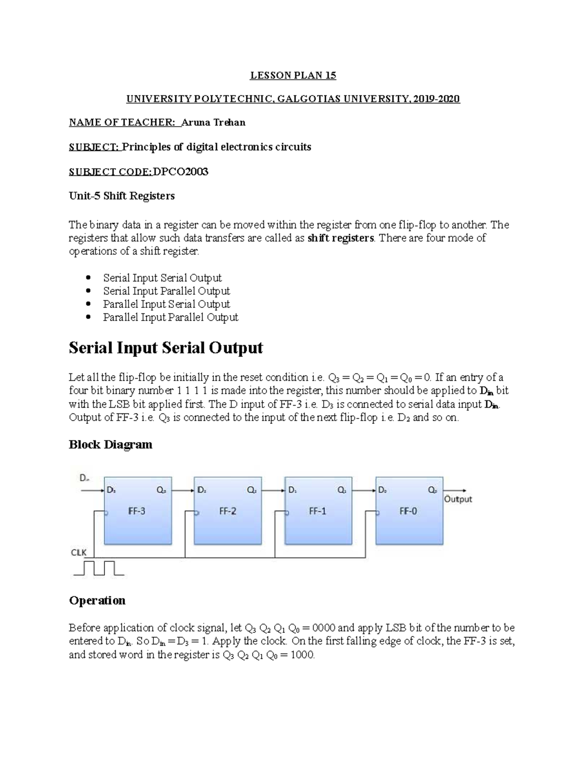 Shift Register - Lecture notes - Fundamentals of Digital Computers ...
