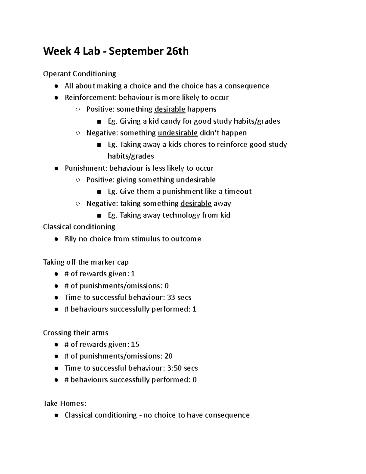 PSYC 100 Week 4 Lab - Lab - Week 4 Lab - September 26th Operant Conditioning All about making a ...