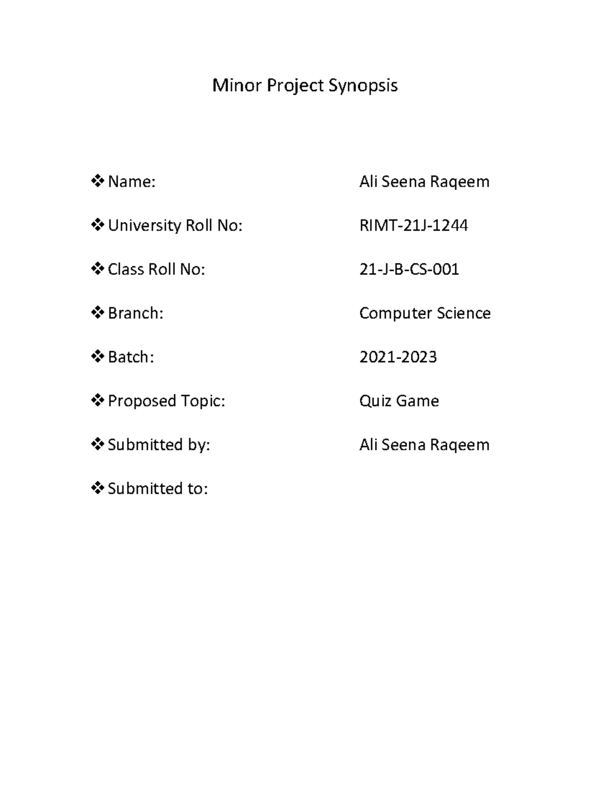 Synopsis - very good, useful for everyone who needs this - Minor ...