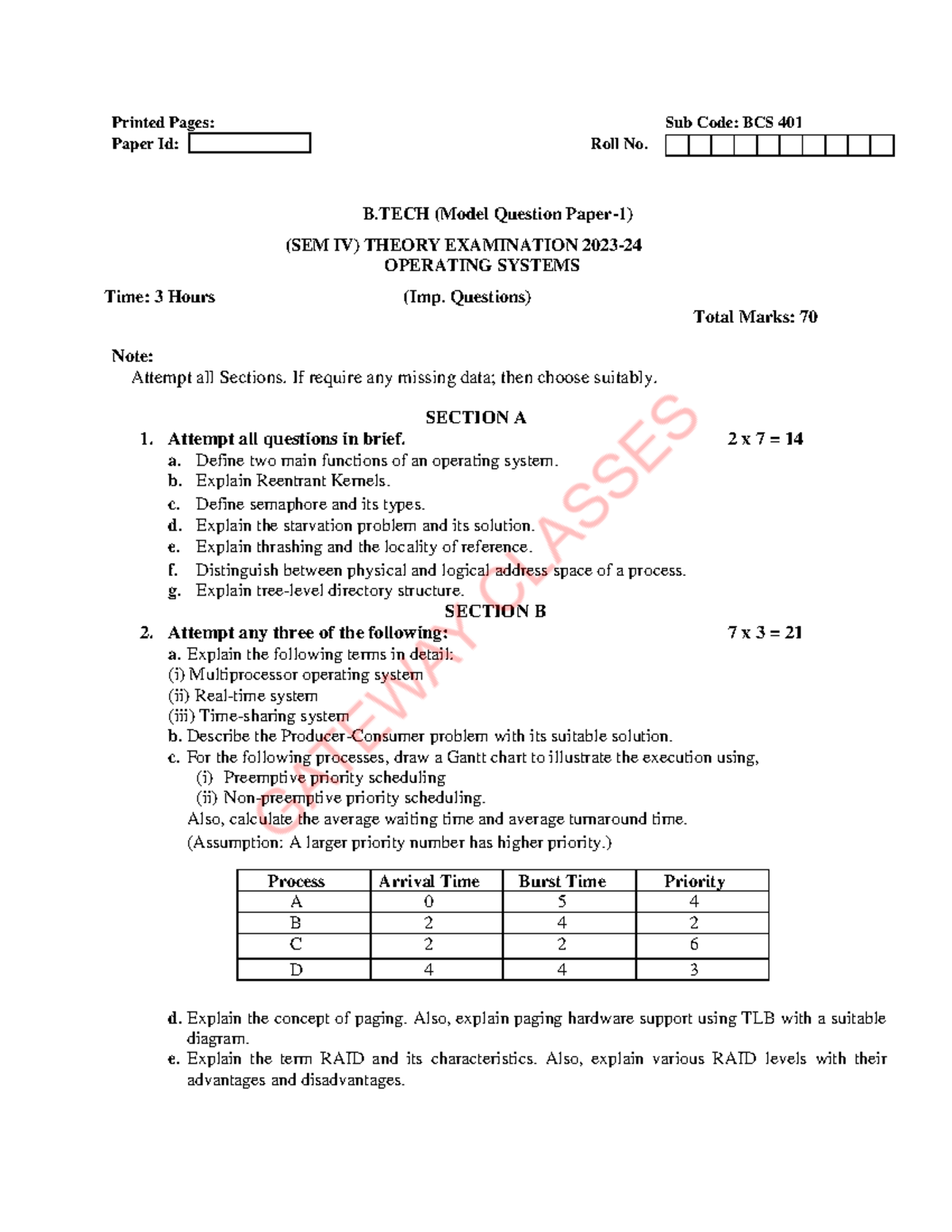 Model paper - vvvvv - Printed Pages: Sub Code: BCS 401 Paper Id: Roll ...