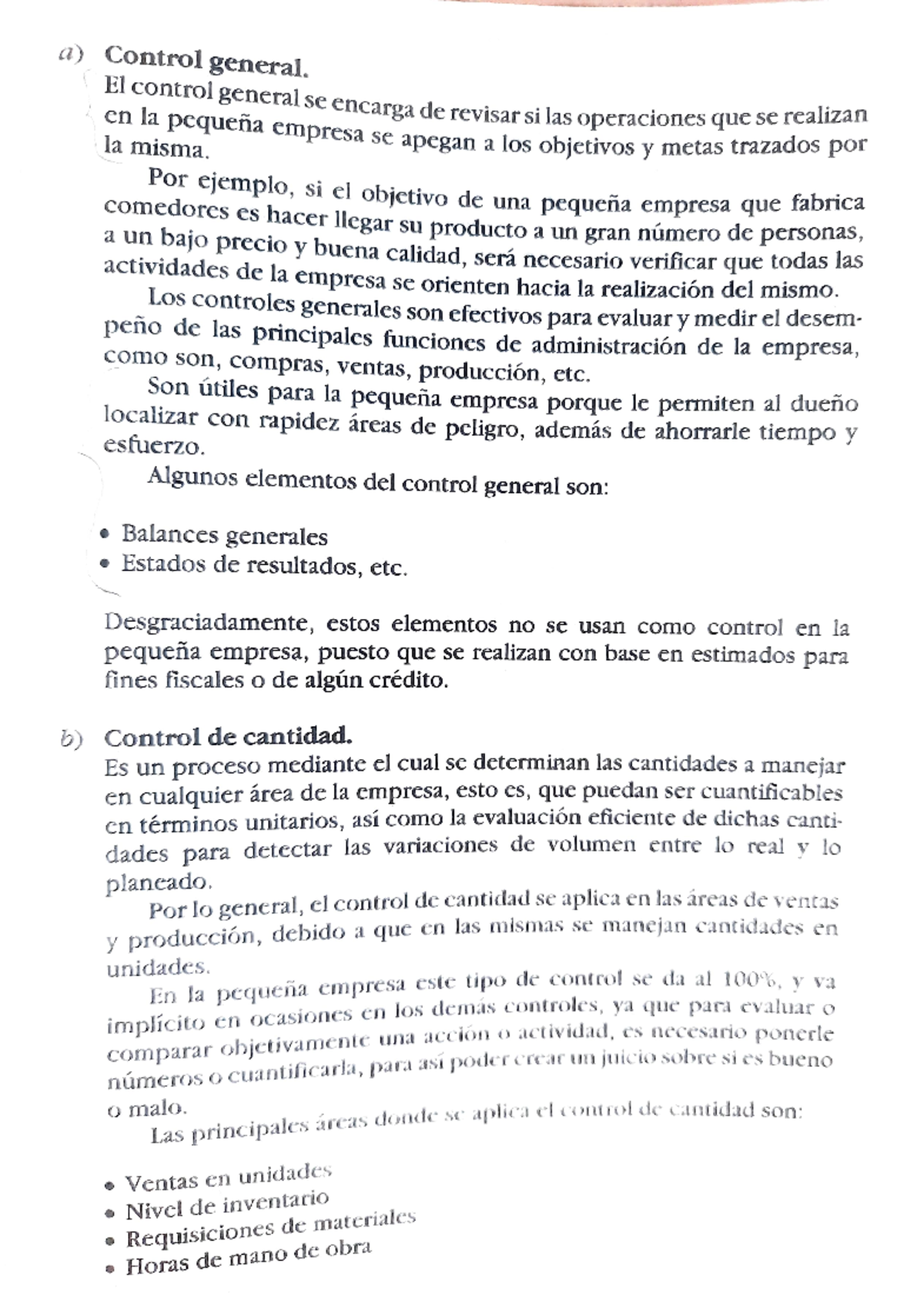 Control general y cantidad - a) Control general. EI control general se ...