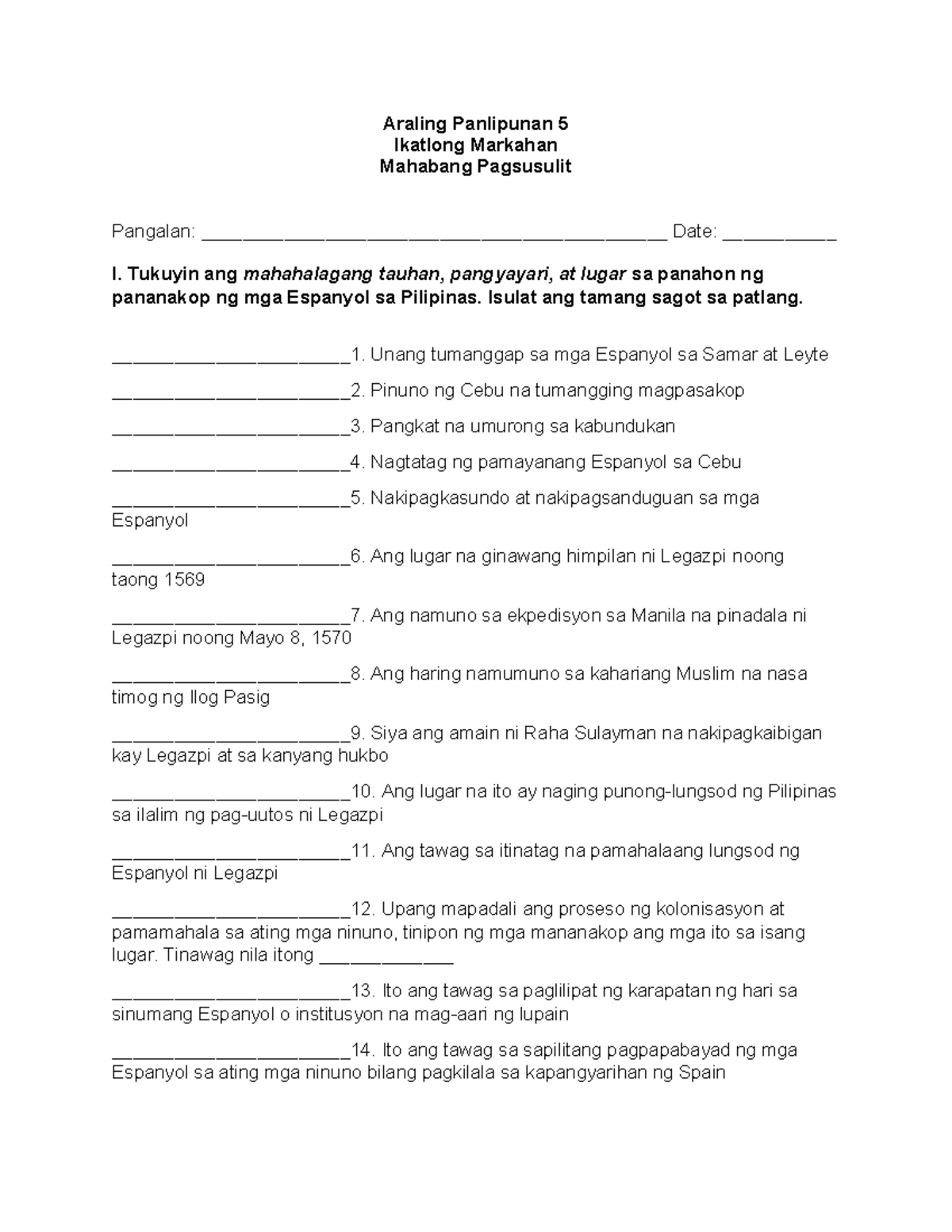 Araling-Panlipunan-5 Reviewer - Araling Panlipunan 5 Ikatlong Markahan ...