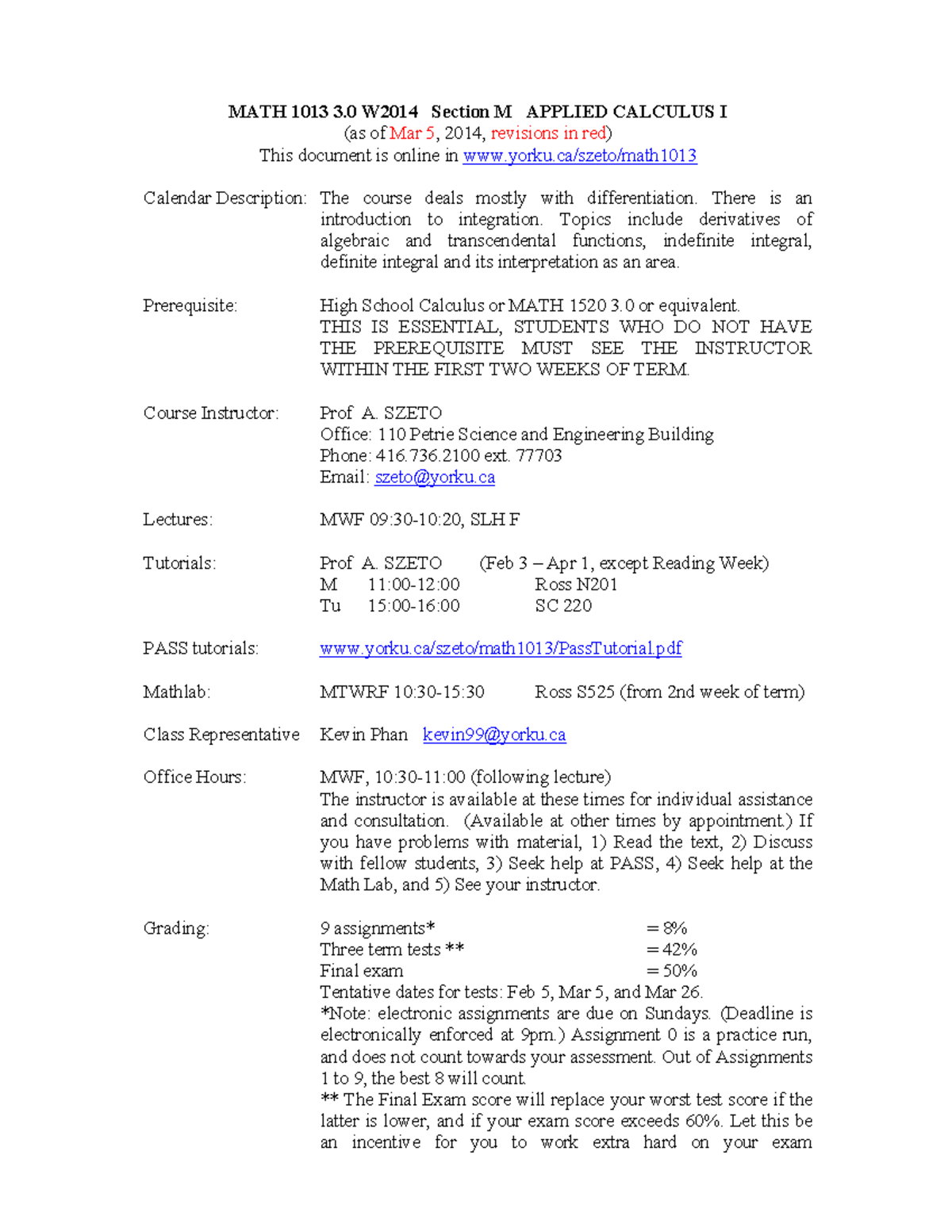 Handout - gjkjkkk - MATH 1013 3 W 2014 Section M APPLIED CALCULUS I (as of Mar 5, 2014 ...