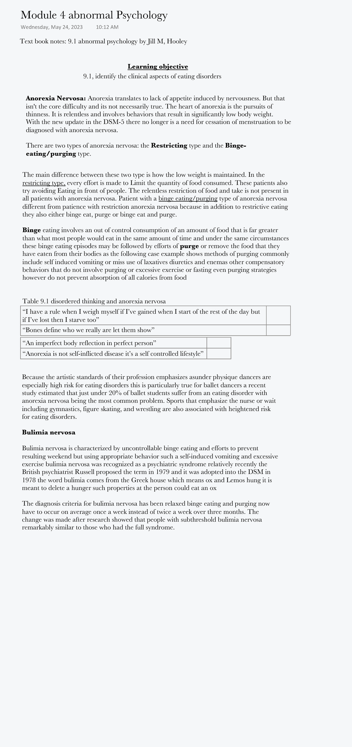 Module 4 abnormal Psychology notes 9.1 - Text book notes: 9 abnormal ...