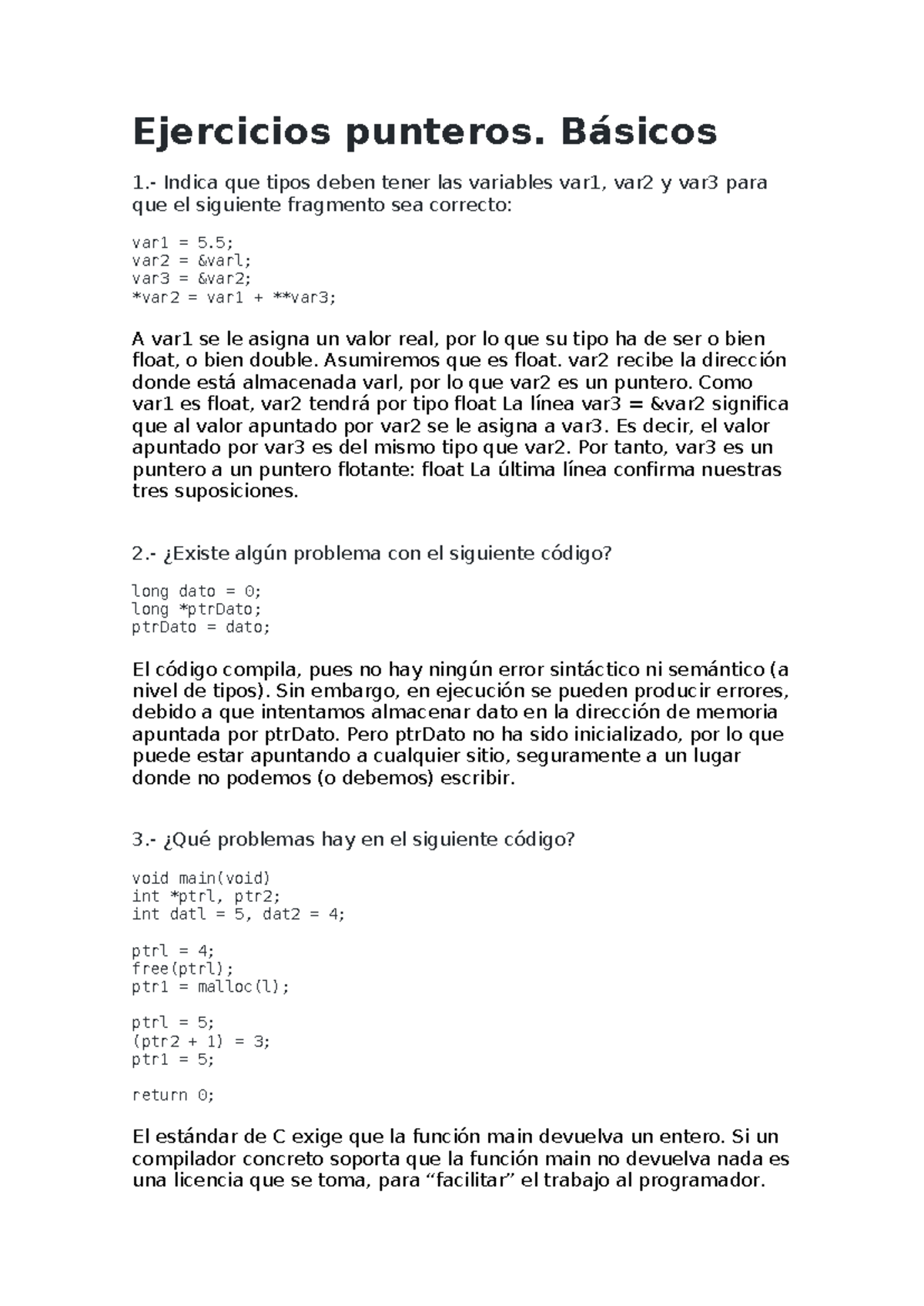 Ejercicios punteros-básicos - Ejercicios punteros. Básicos 1.- Indica ...