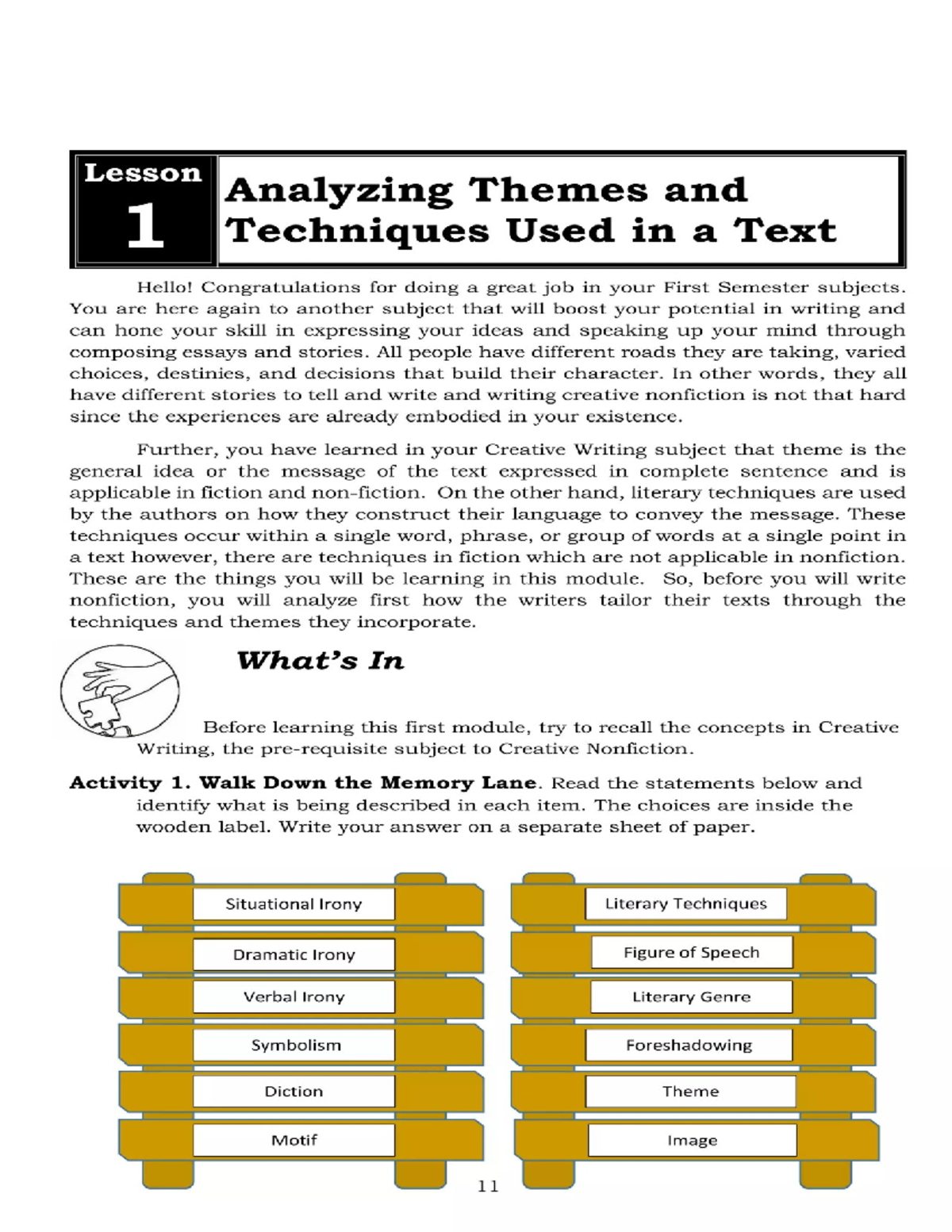 CNF Module 1 - Nonfiction - Lesson Analyzing Themes and 1 Techniques ...
