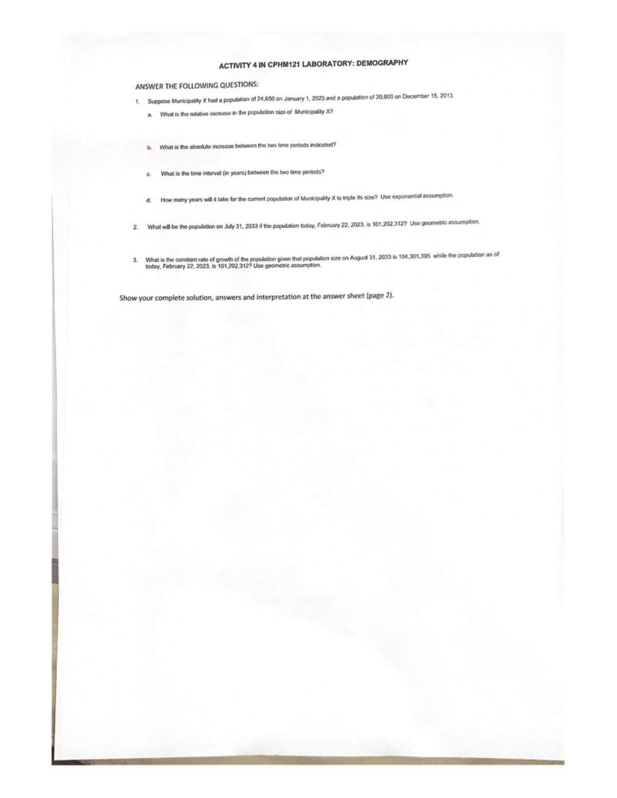 Activity 4 IN CPH M121 Laboratory Demography - COMMUNITY & PUBLIC ...
