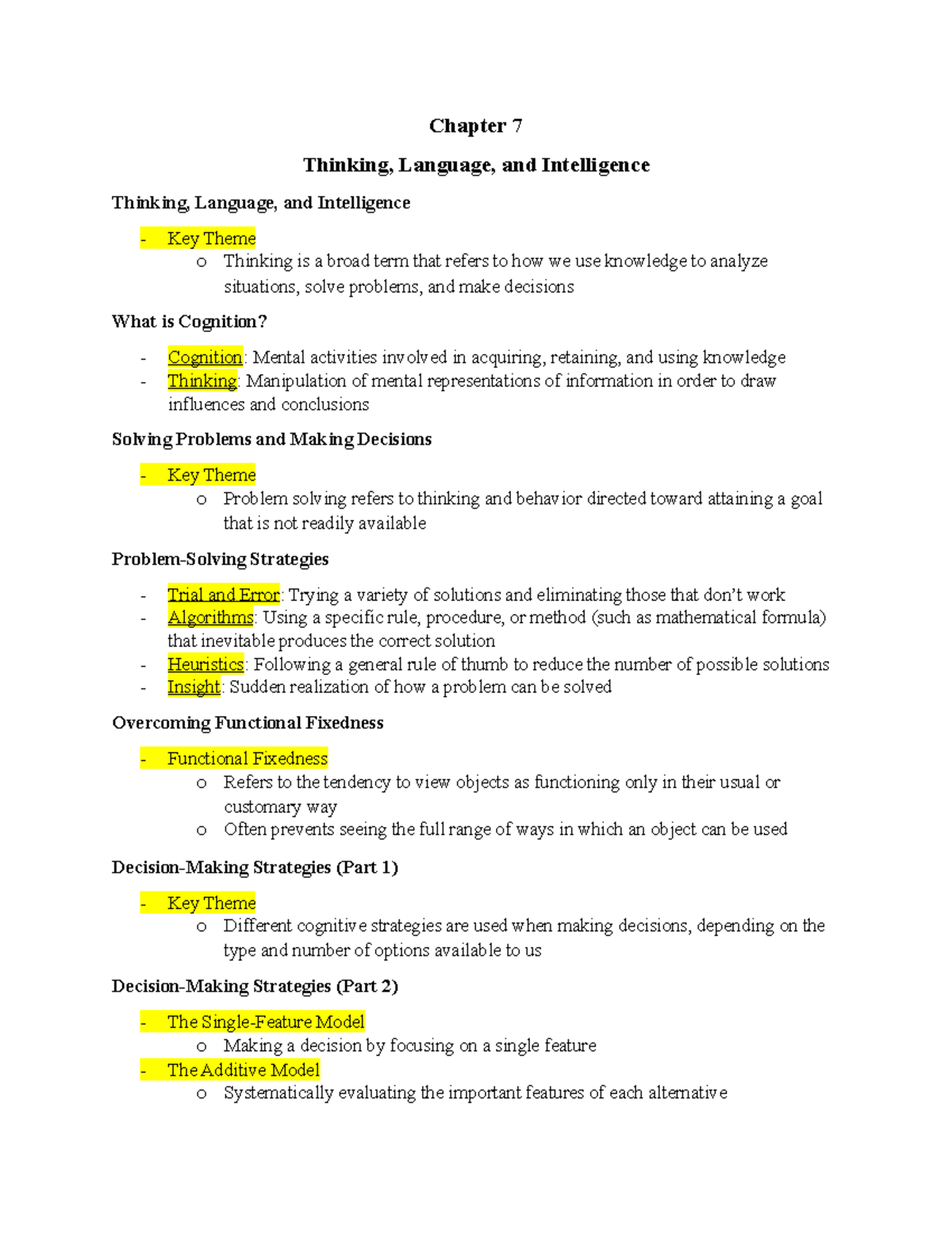 Psyc 201 Chapter 7 notes - Chapter 7 Thinking, Language, and ...