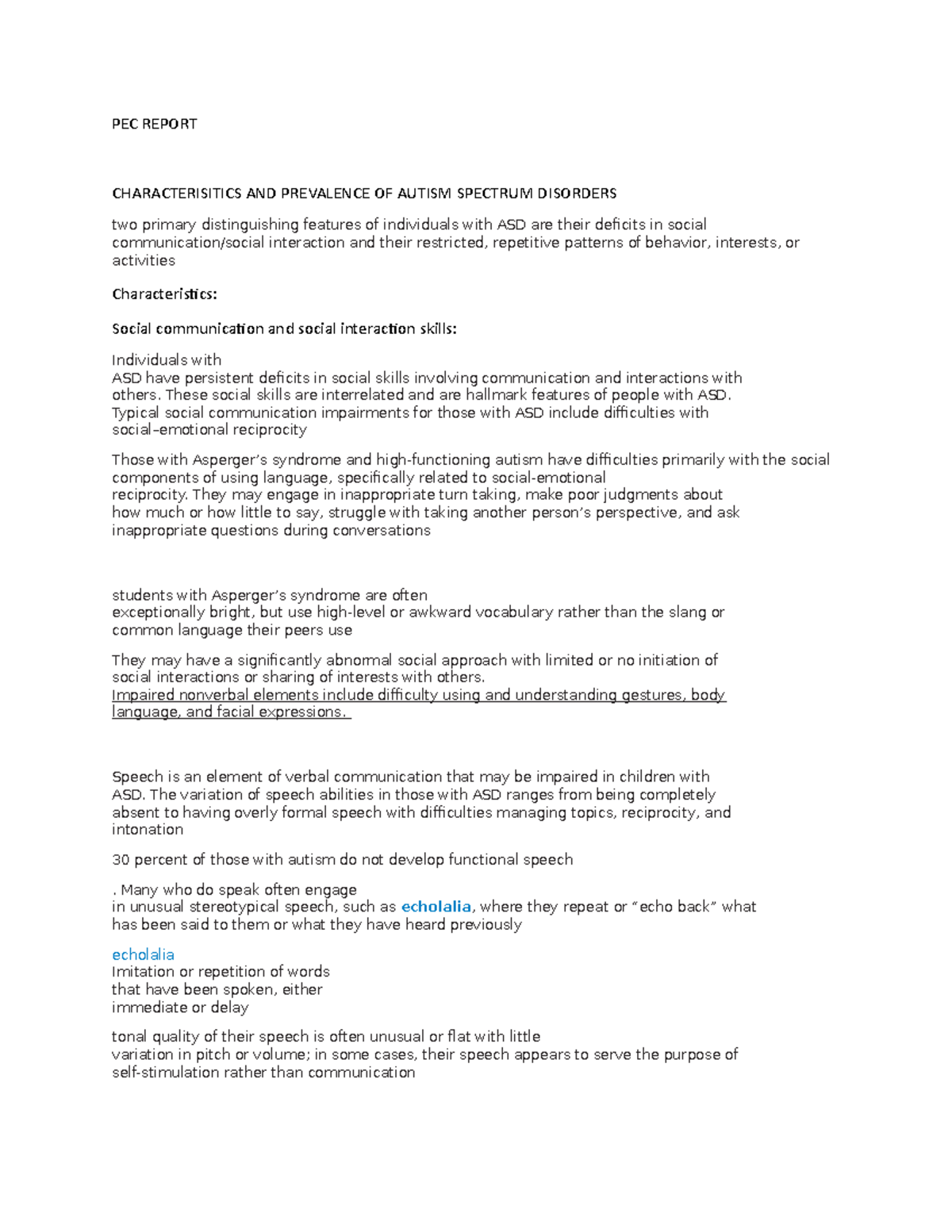 PEC Report - Autism - PEC REPORT CHARACTERISITICS AND PREVALENCE OF ...