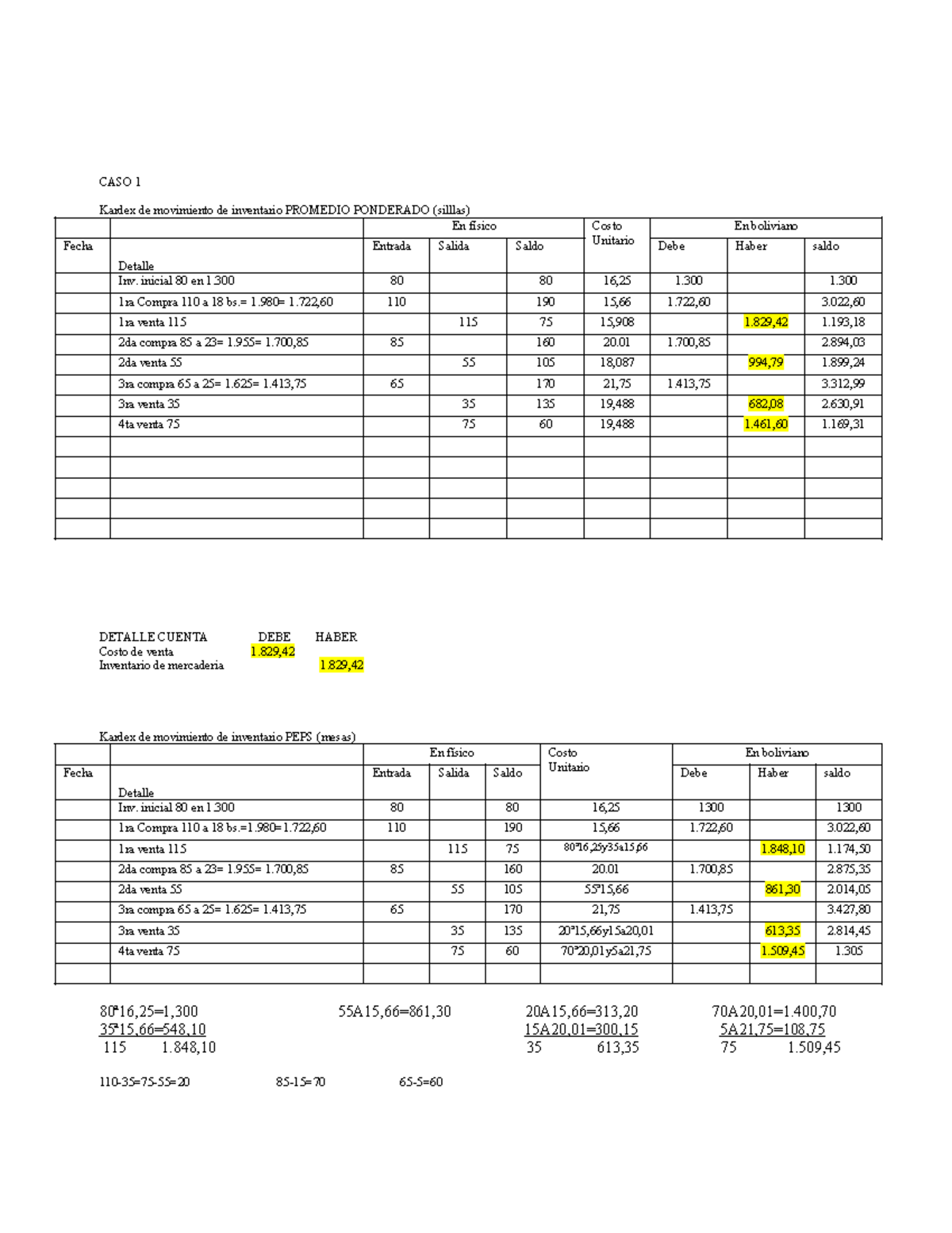 Kardex PEPS Y PP - CASO 1 Kardex de movimiento de inventario PROMEDIO ...
