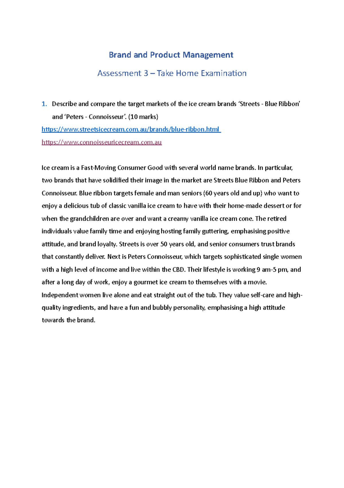 Assessment 3 brand and product managment - Brand and Product Management ...