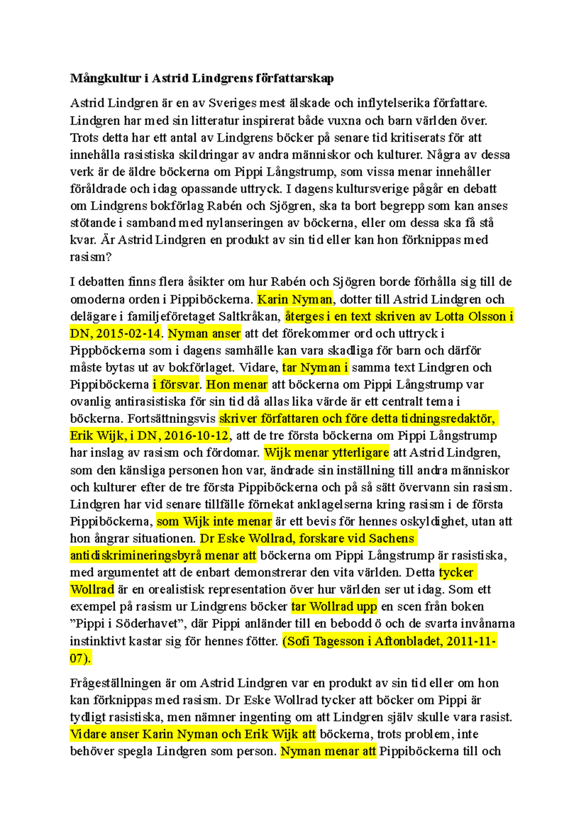 Elevexempel PM med markeringar - Mångkultur i Astrid Lindgrens ...