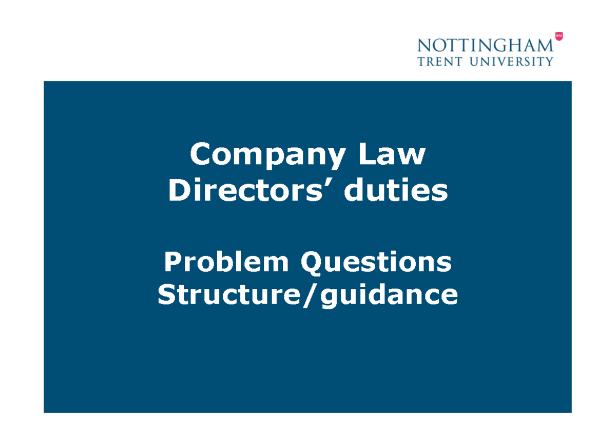 Company law directors' duties - problem question structure - Company ...