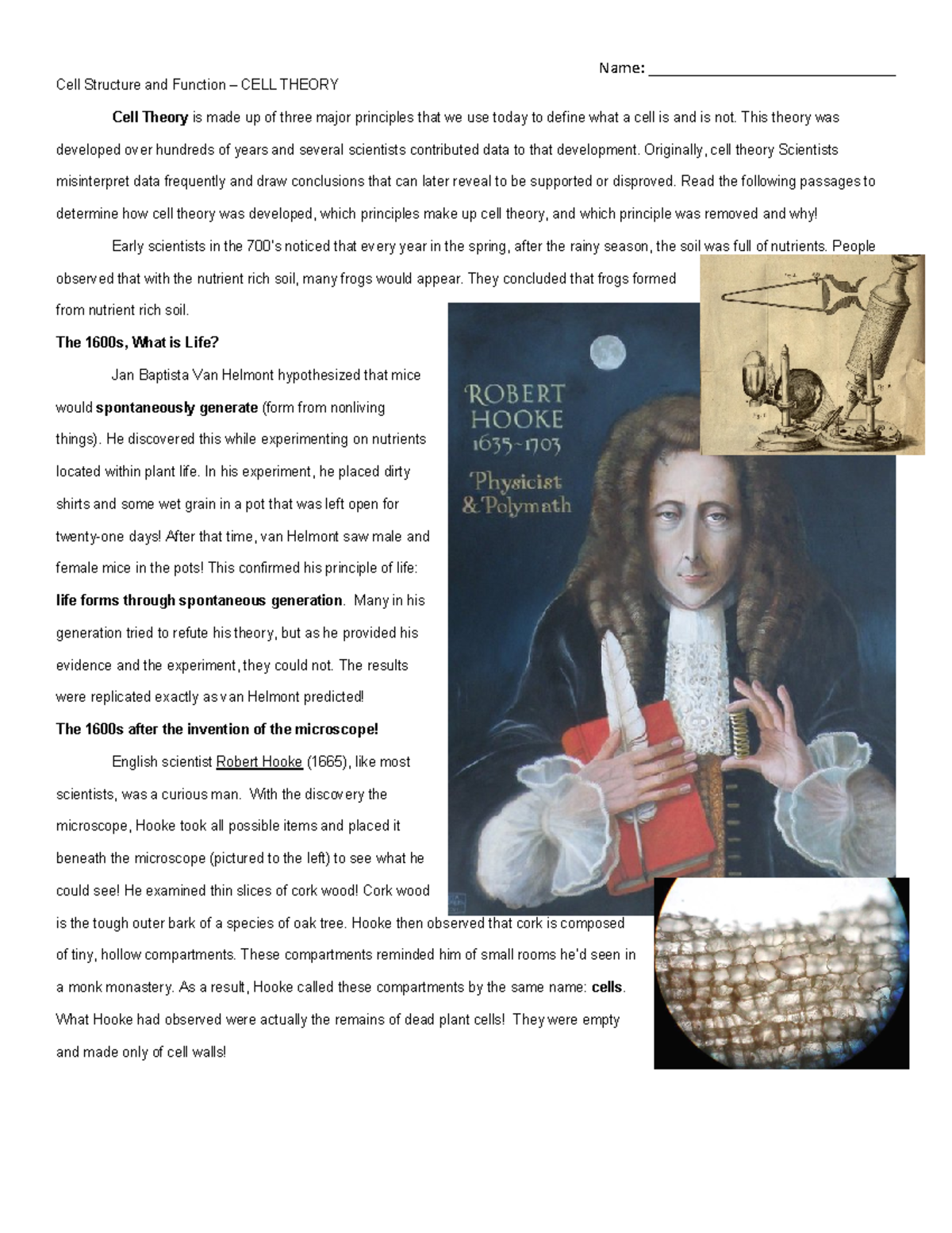 Cell Theory Intro and Reading - Cell Structure and Function – CELL ...