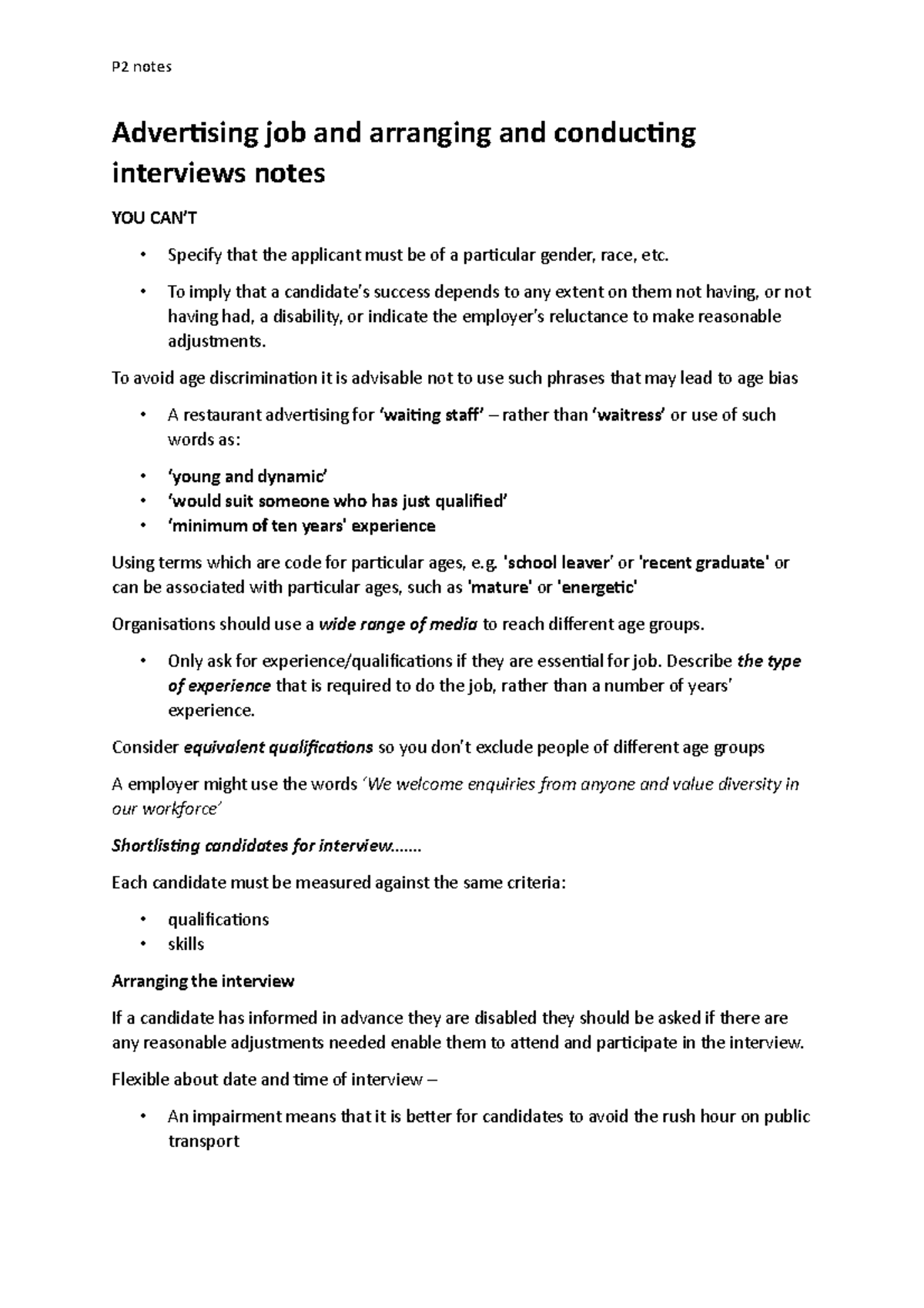 Advertising job and arranging and conducting interviews notes - Beds ...