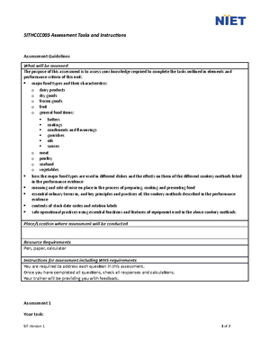 Sithccc 020 Assessment 1 - SITHCCC020 Assessment Tasks and Instructions Assessment Guidelines ...