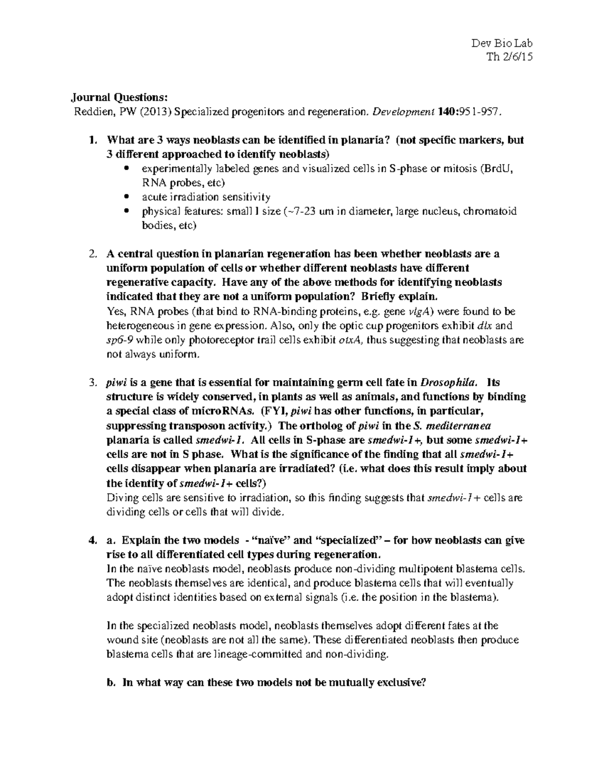 Lab 2 Journal Questions - Dev Bio Lab Th 2/6/15 Journal Questions ...