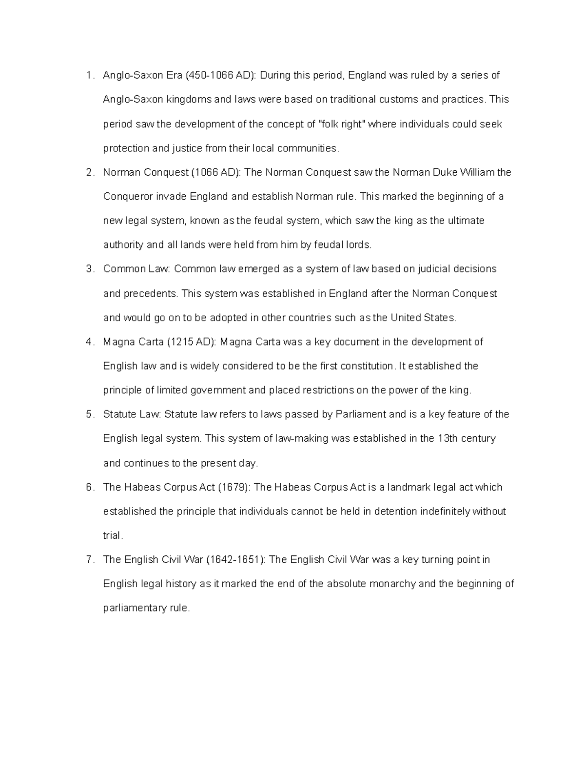 English Legal History Notes Part 1 - Anglo-Saxon Era (450-1066 AD ...