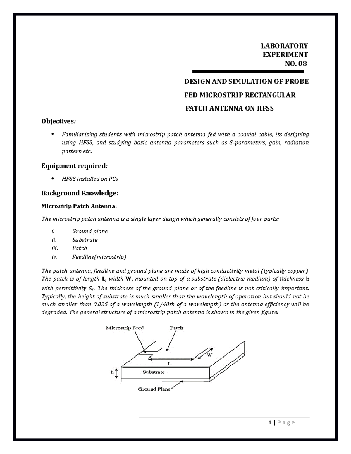 Antenna Lab Experiment 08 - LABORATORY EXPERIMENT NO. 08 DESIGN AND ...