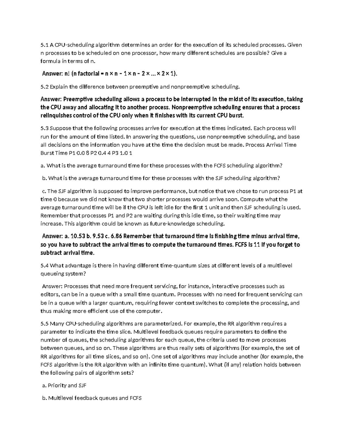 CPU Cheduling - practice - 5 A CPU-scheduling algorithm determines an order for the execution of ...