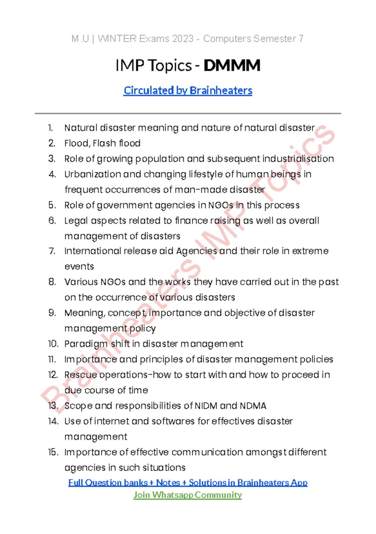 DMMM Sem7 IMPs Topics - This is a question bank of all previous year ...