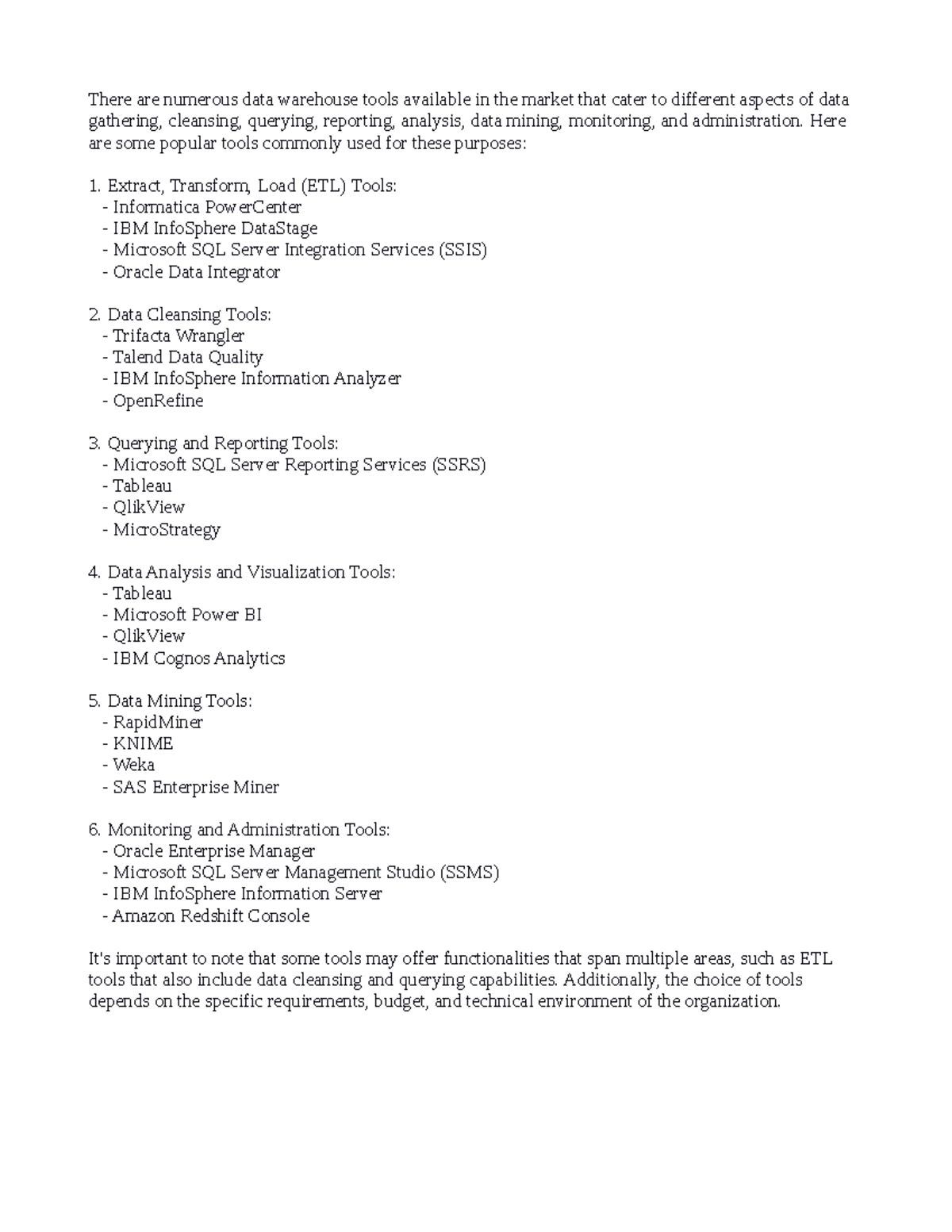 Data warehouse tools - Here are some popular tools commonly used for ...