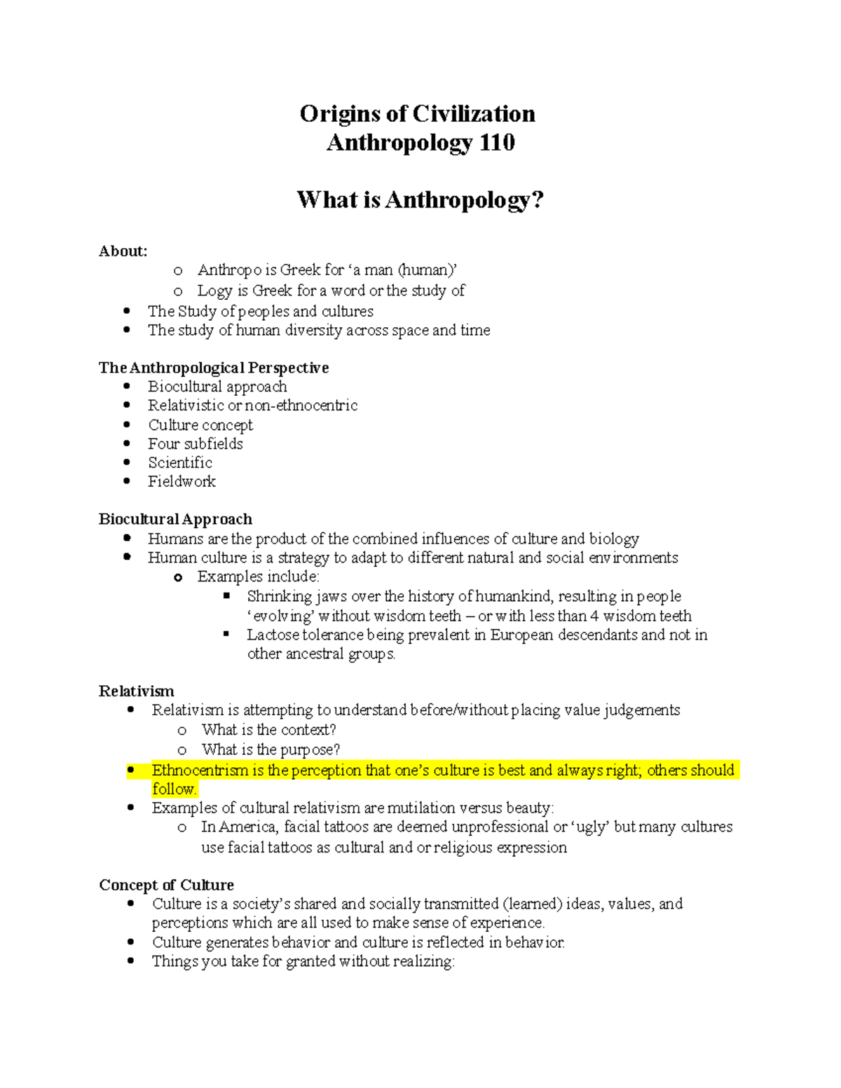 Origins of Civilization lecture 2 - Origins of Civilization ...