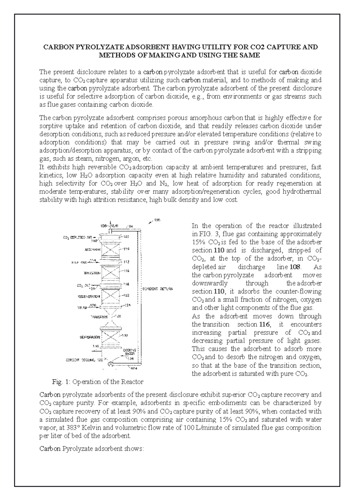 CCU Assignment 2 - CARBON PYROLYZATE ADSORBENT HAVING UTILITY FOR CO2 CAPTURE AND METHODS OF ...