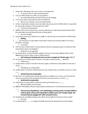 Managing Human Capital Chapter 3 Quiz - Chapter 3 Quiz 1. Employment ...