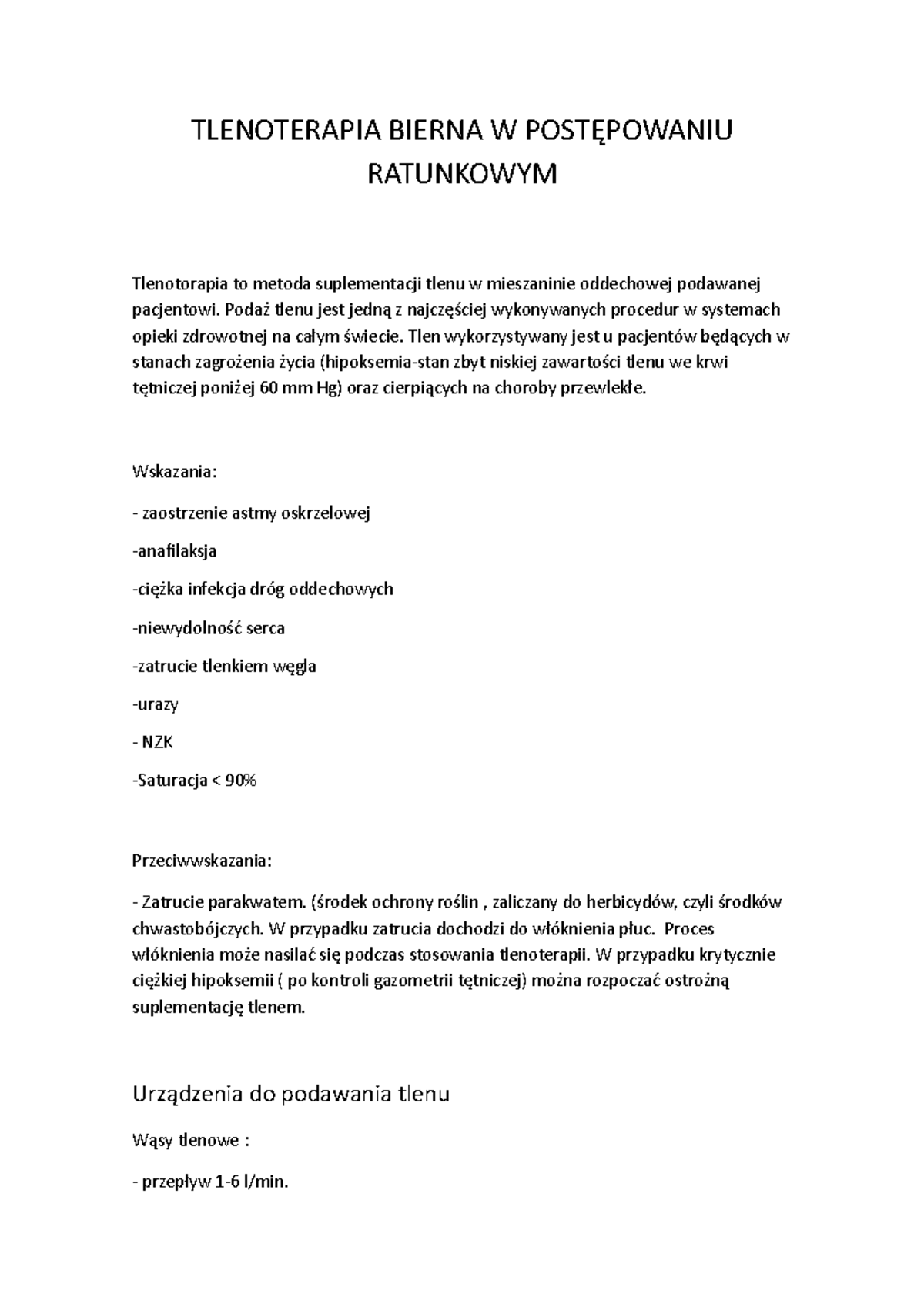 Tlenoterapia bierna w postępowaniu ratunkowym - TLENOTERAPIA BIERNA W ...