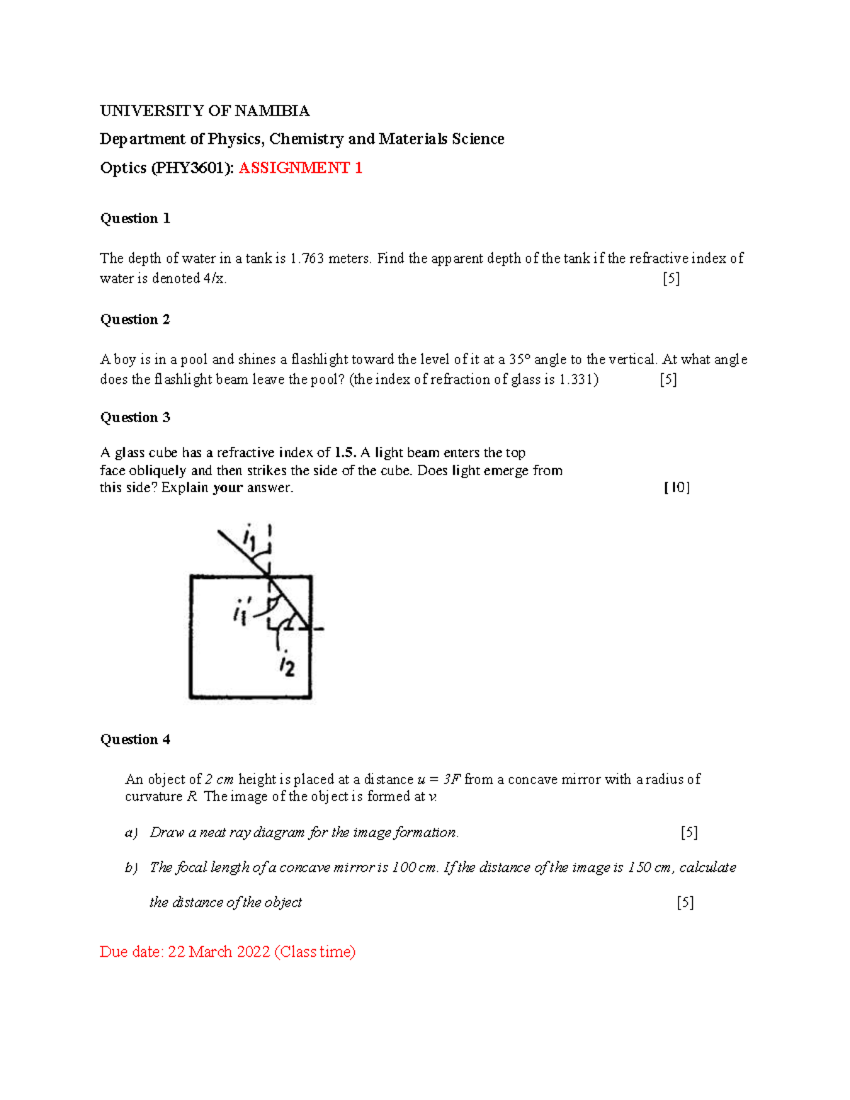 Assignment 1 - studey - UNIVERSITY OF NAMIBIA Department of Physics ...