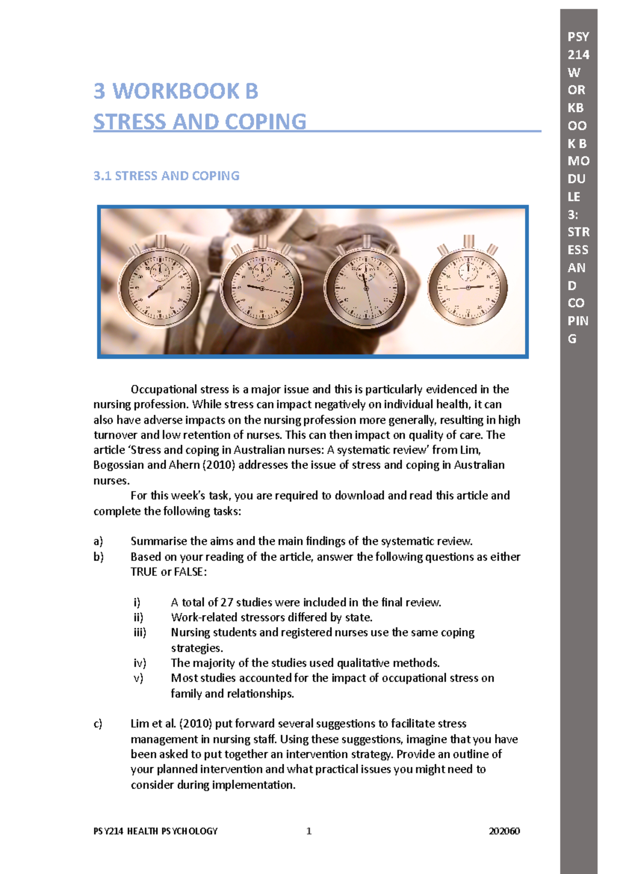 PSY214 202060 WBB TASK3 - PSY 214 W OR KB OO K B MO DU LE 3: STR ESS AN ...