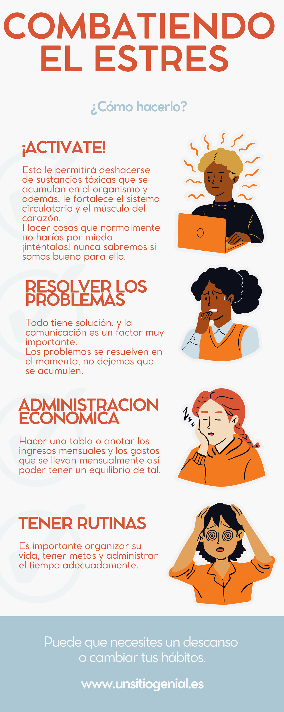 Infografía estrés en el trabajo ilustrada moderna sencilla azul y ...