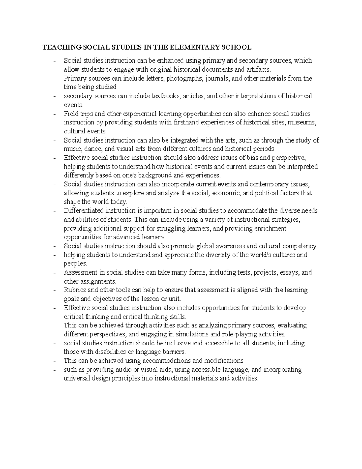 Teaching Social Studies IN THE Elementary School Notes 2 TEACHING