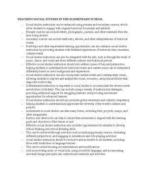 Teaching Social Studies IN THE Elementary School Notes 1 - TEACHING ...