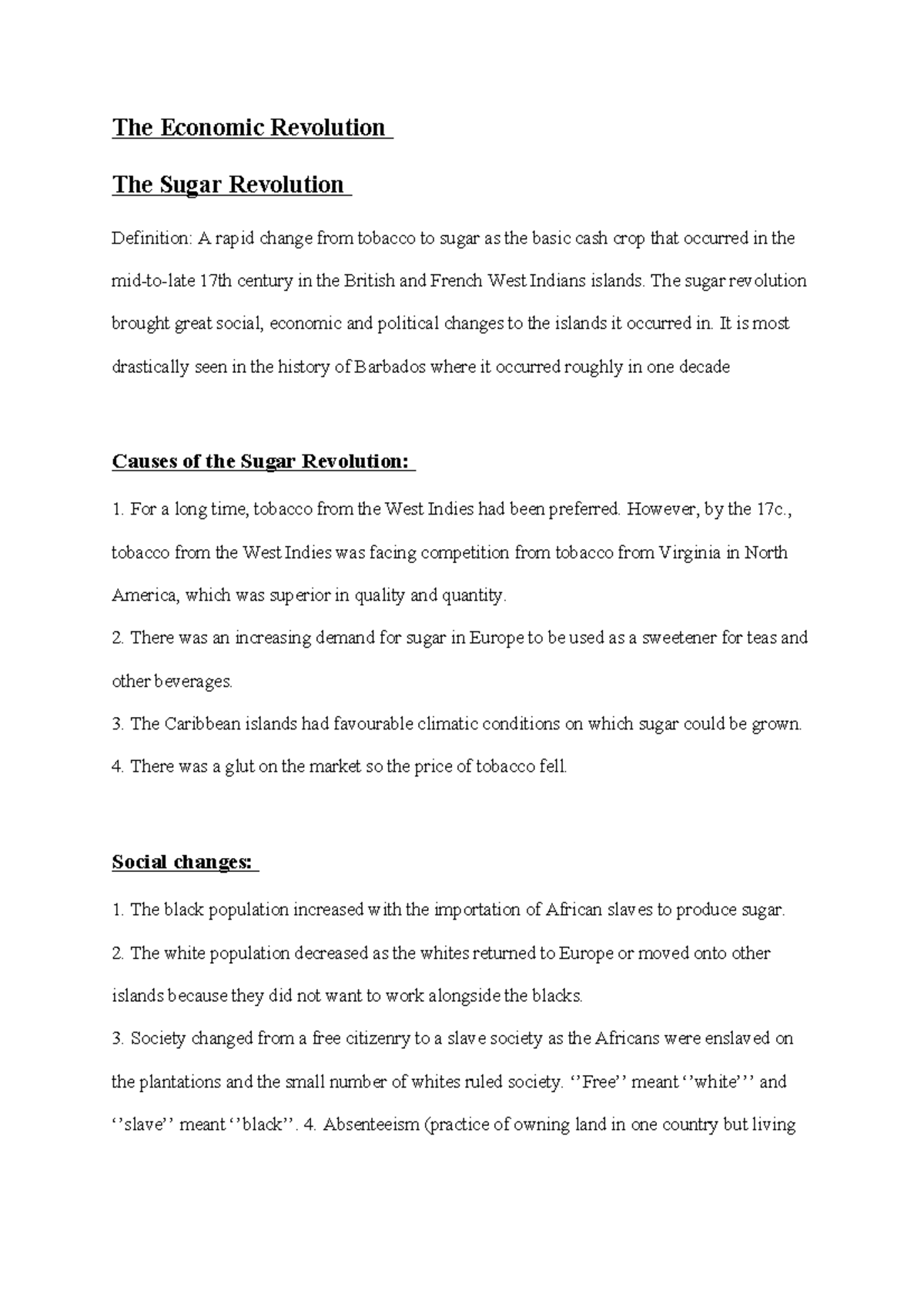 The Economic Revolution - The sugar revolution brought great social ...