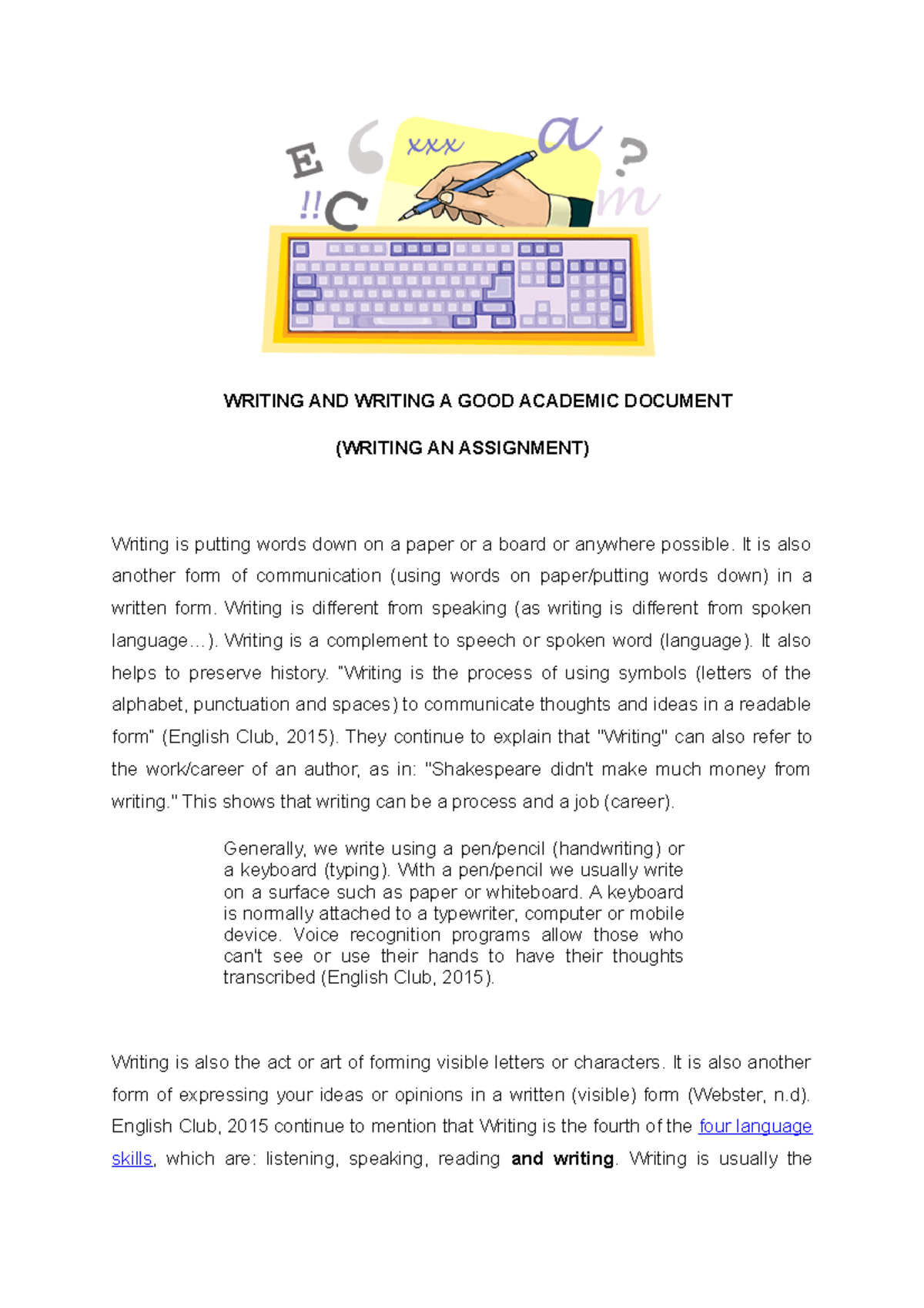 DEVELOPING A GOOD VOCABULARY - WRITING AND WRITING A GOOD ACADEMIC ...