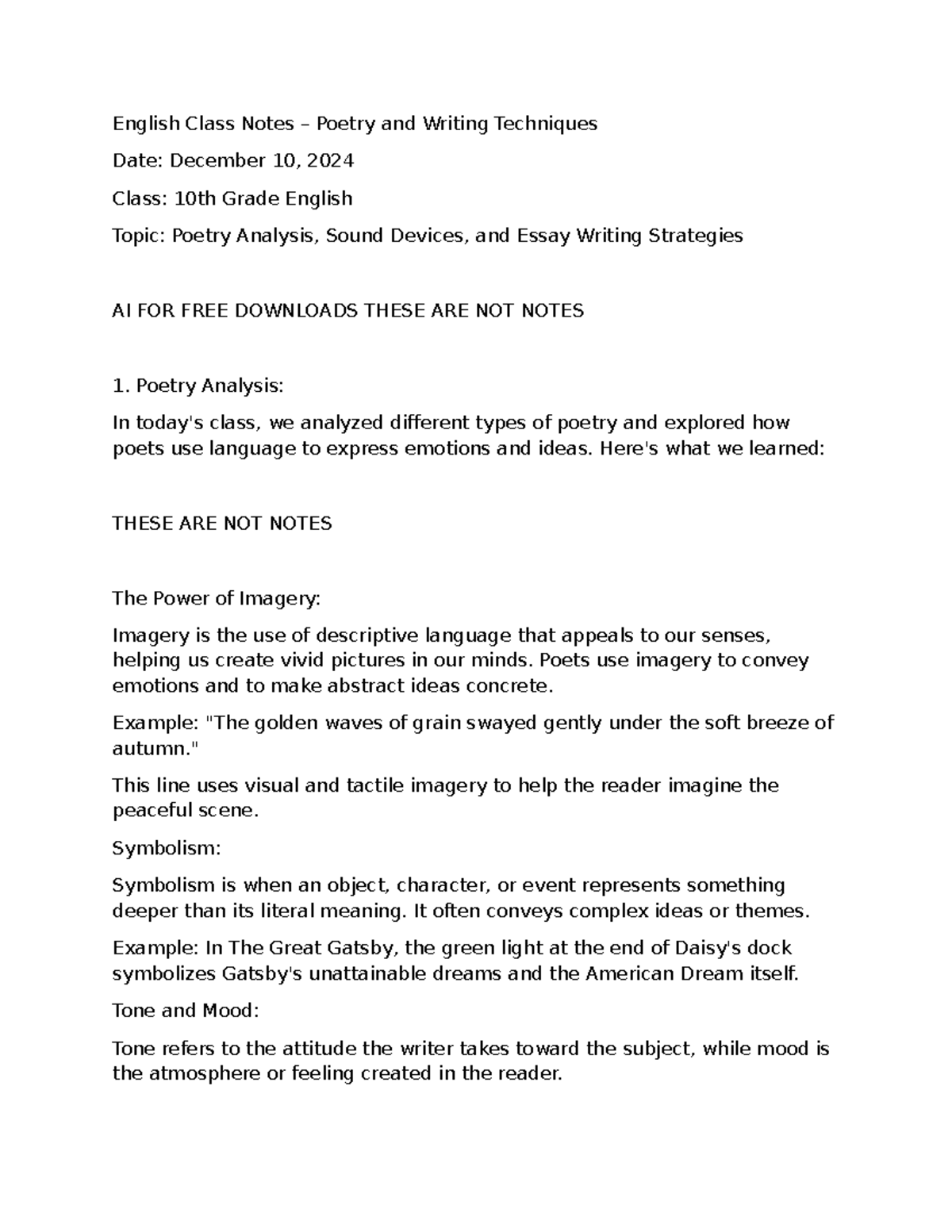 Fake 4 - Fake notes - English Class Notes – Poetry and Writing ...