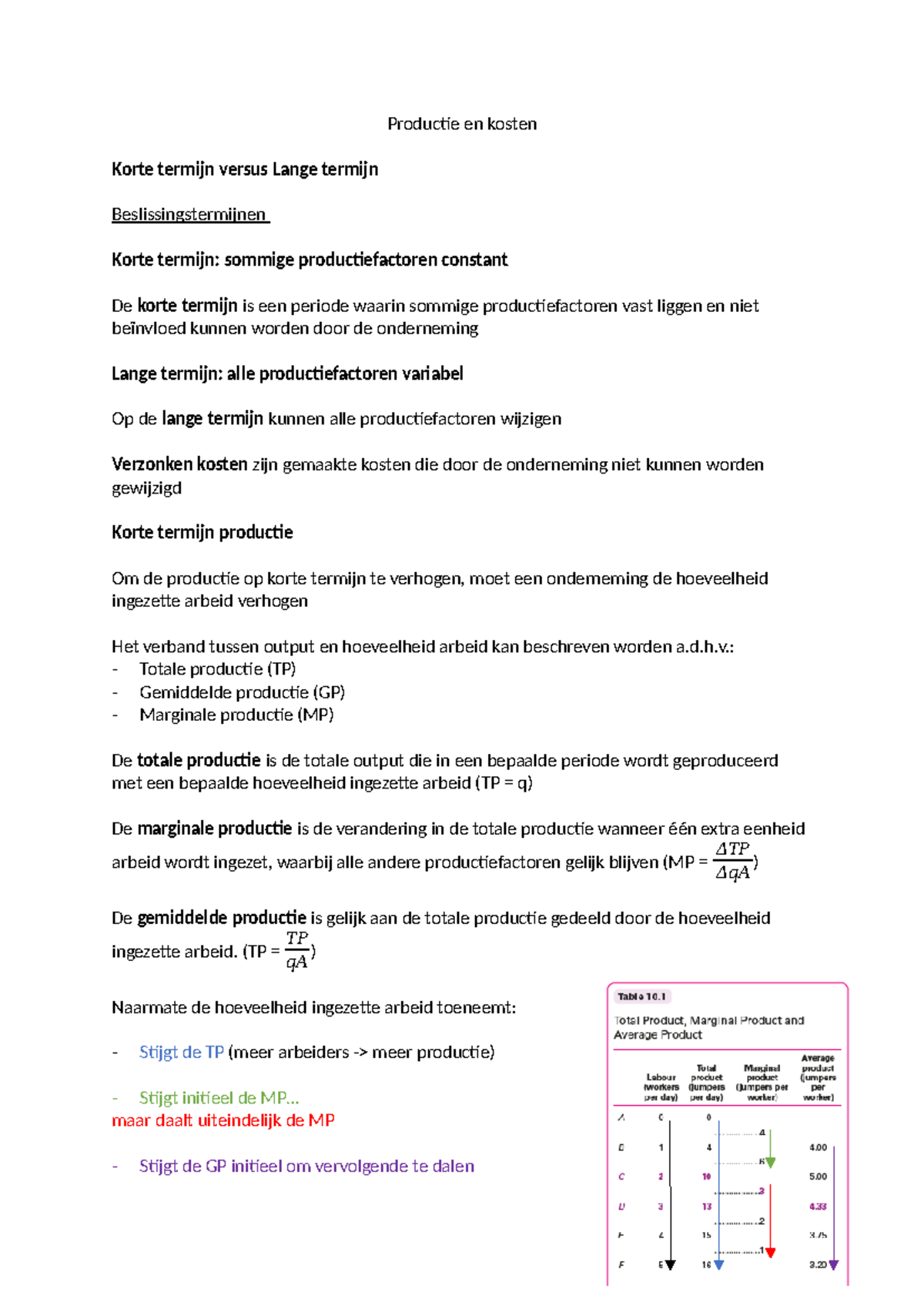 Productie en kosten - Productie en kosten Korte termijn versus Lange ...