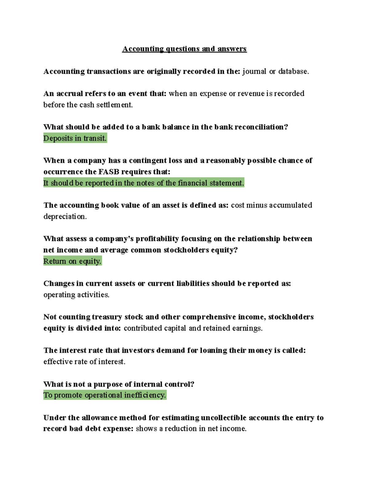 Accounting questions and answers - Accounting questions and answers ...