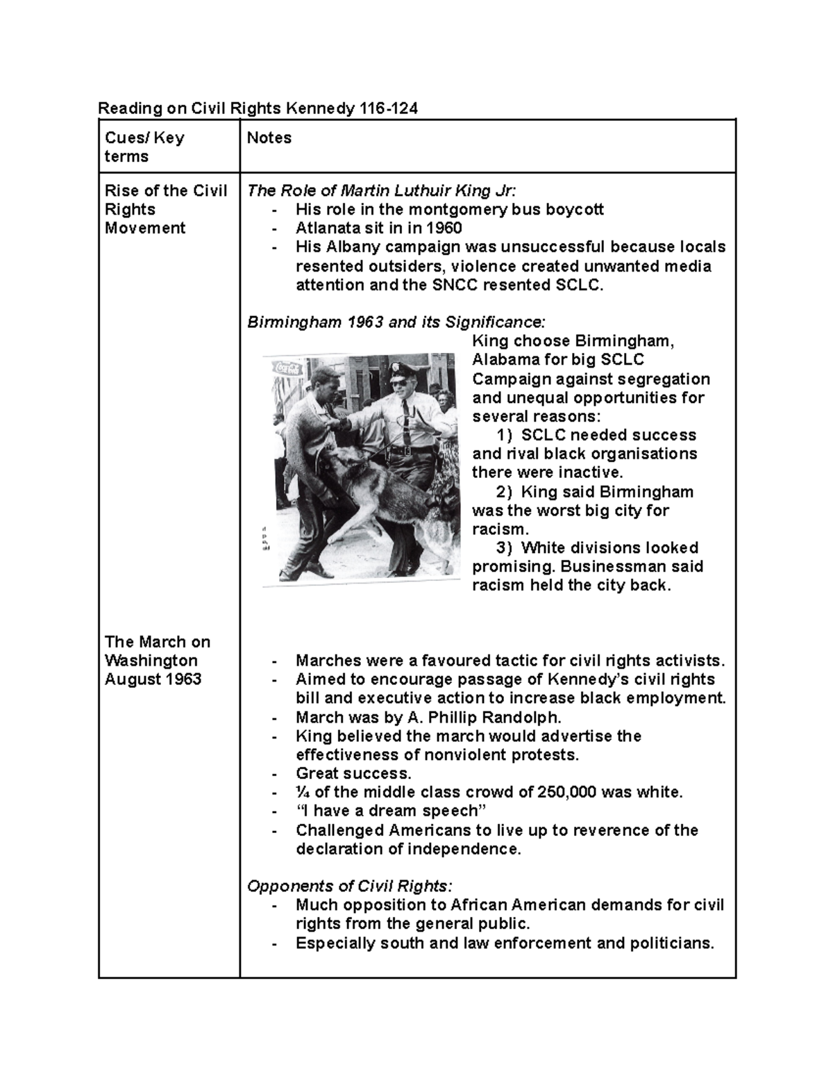 Reading on Civil Rights Kennedy 116-124 - US History - Reading on Civil ...