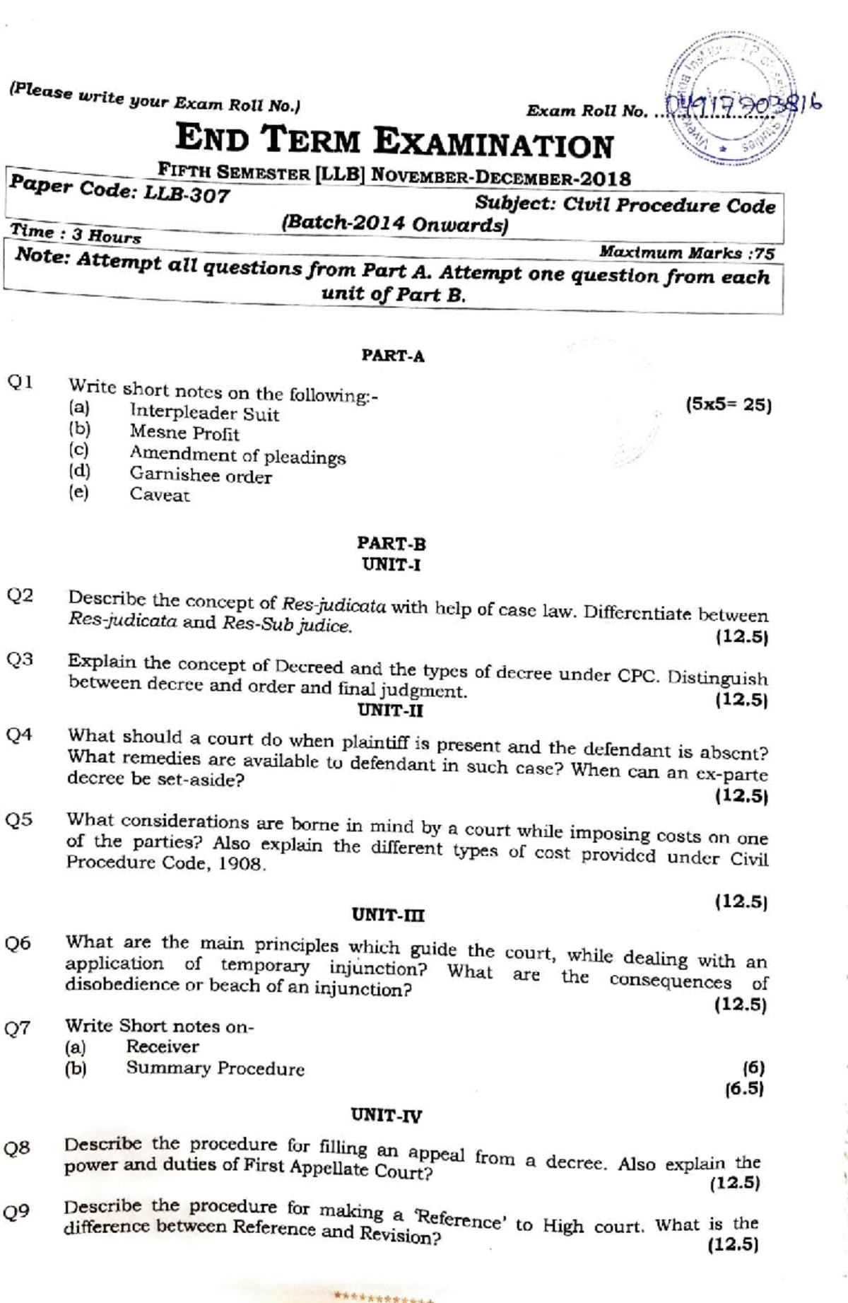 CPC Previous Year Papers 5th sem compressed - Exam Roll No.. I038)b AIA ...
