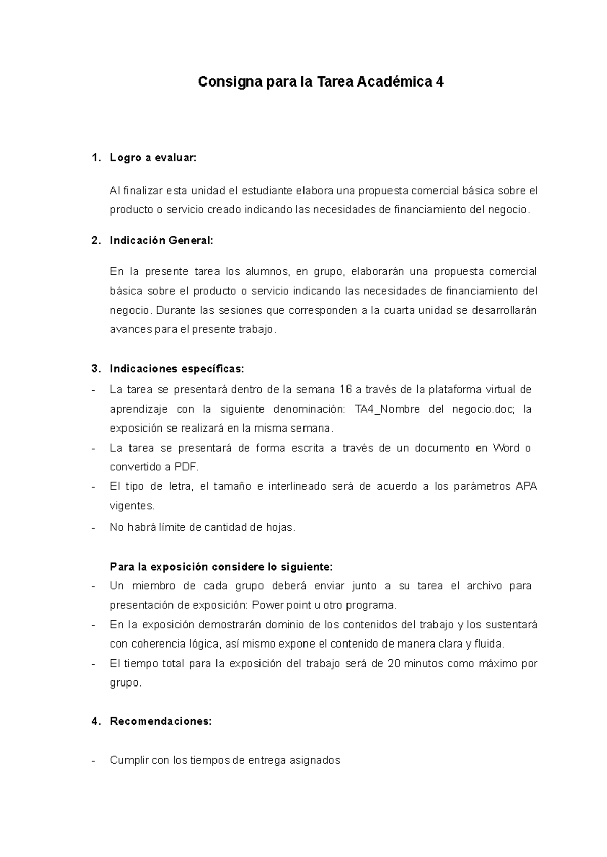 GC AN30 Consign - informe - Consigna para la Tarea Académica 4 1. Logro a evaluar: Al finalizar ...
