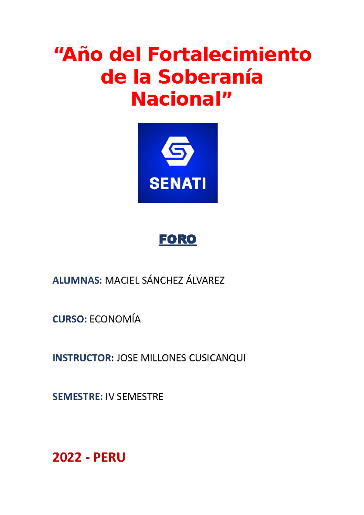 Maciel Sanchez Alvarez SENATI 2021 CURSO - “Año del Fortalecimiento de ...
